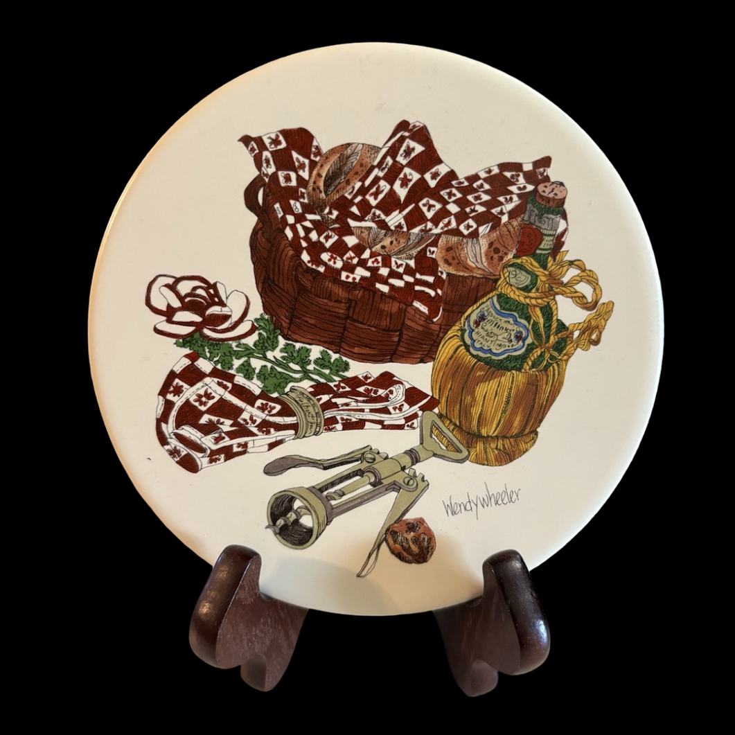 Vintage Wendy Wheeler Italian Country Picnic Ceramic Tile Trivet