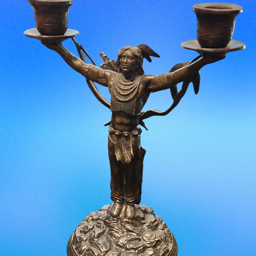 Vintage Native American Indian Bronze Candle Holder/Candlestick holder ...