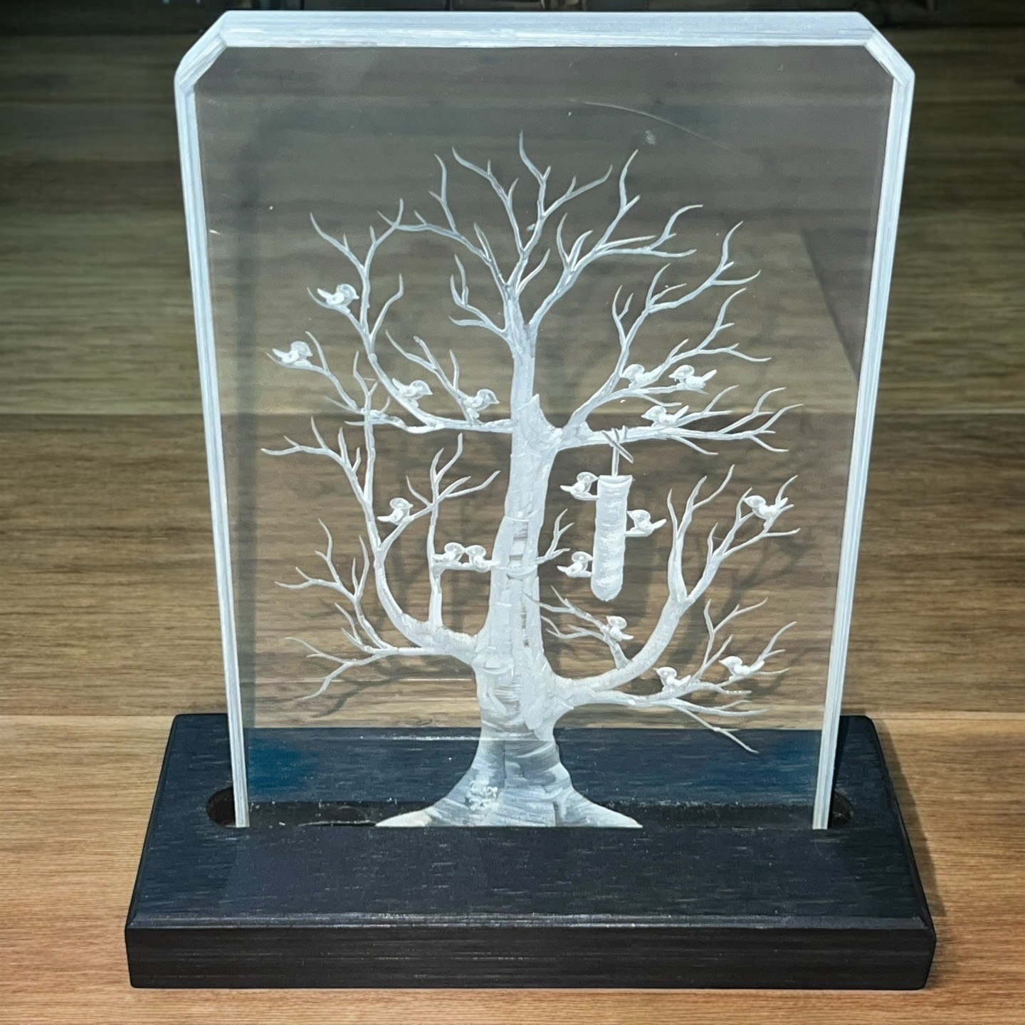 Vintage 1975 Ronald Fox Etched Acrylic Bird Sculpture on Wood Base ...