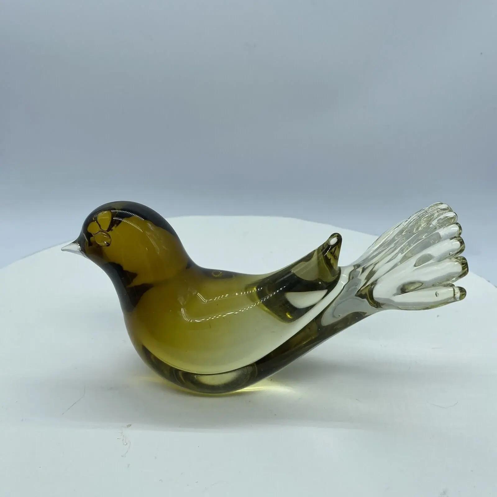 32 Art Glass Canary Amber Yellow Bird Vintage 6 inch Paperweight
