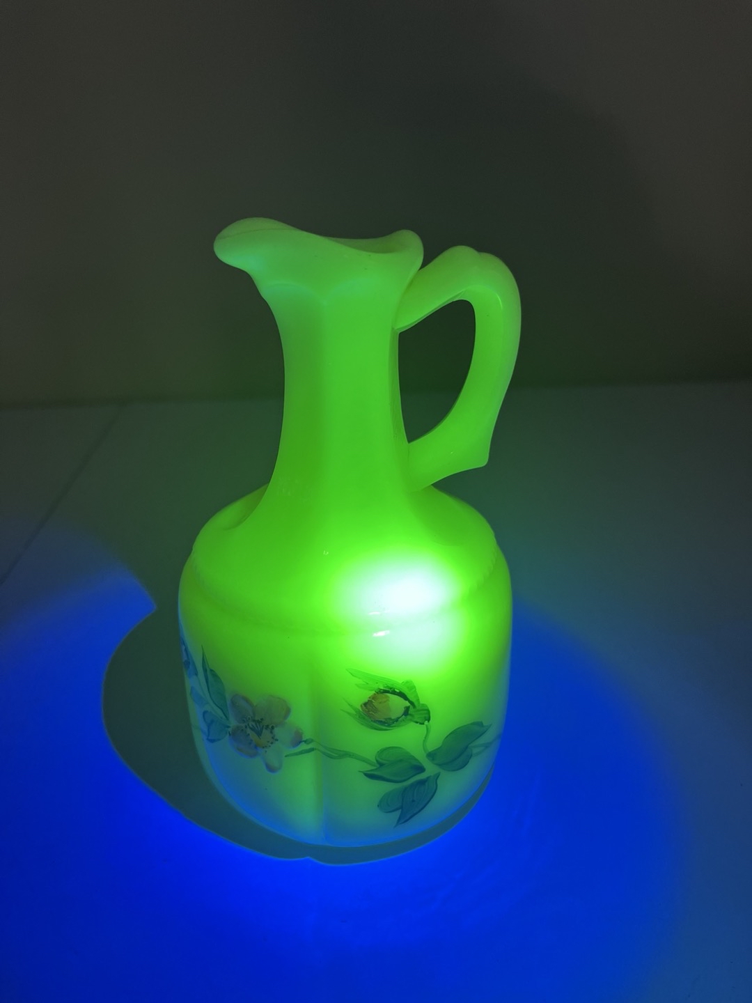 Glowy Glass Cruet With Hand Painted Cherry Blossoms 5”