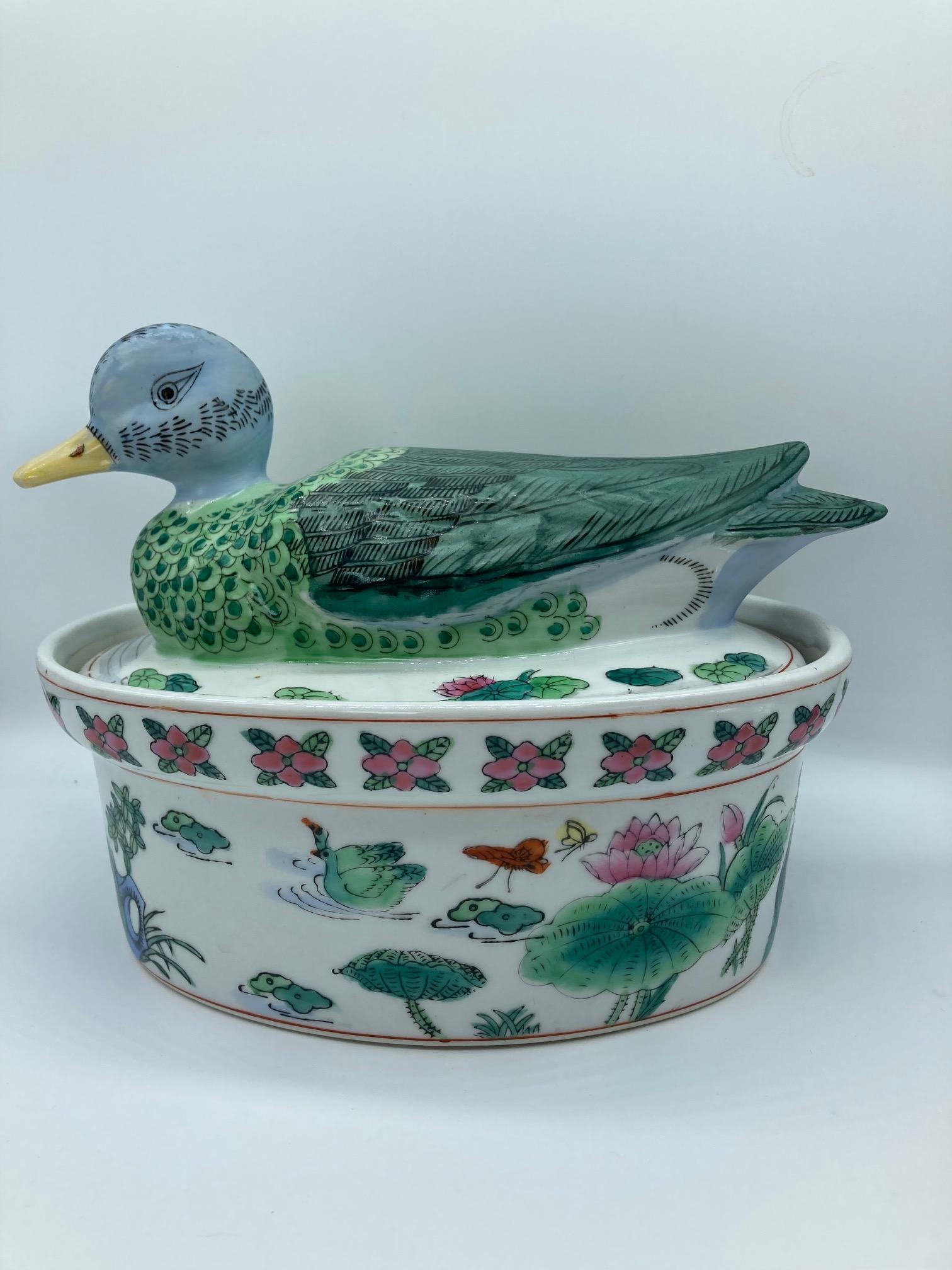 VINTAGE MALLARD DUCK LID OVAL COVERED CASSEROLE DISH CHINESE ASIAN ...