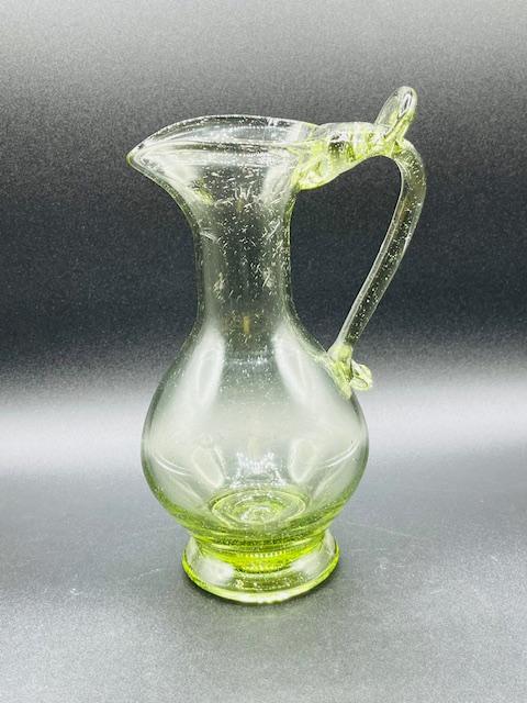 Small Hand blown Green Glass Pitcher With Applied Handle
