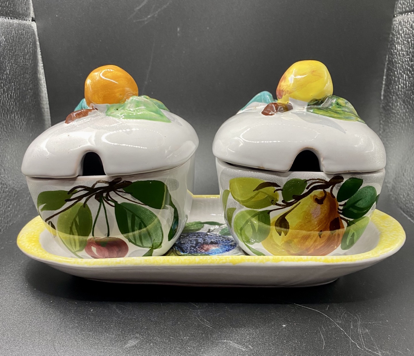 Vintage Italian Majolica Pottery, Two Honey/Jam Pots with Lids and ...