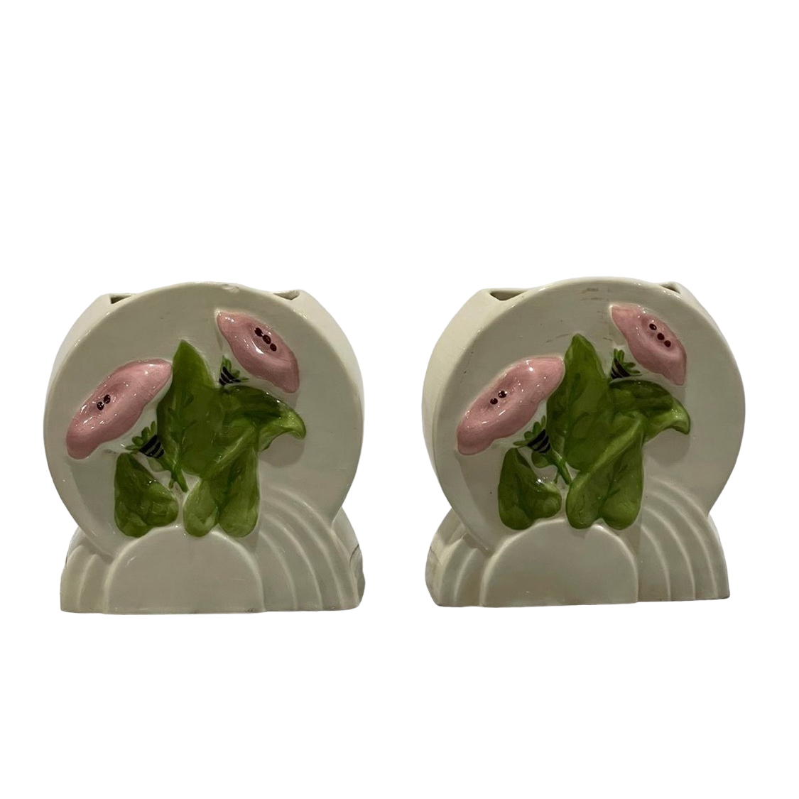 Pair of BLOCK POTTERY CALIFORNIA # 2 VASE WALL POCKET ART DECO FLORAL