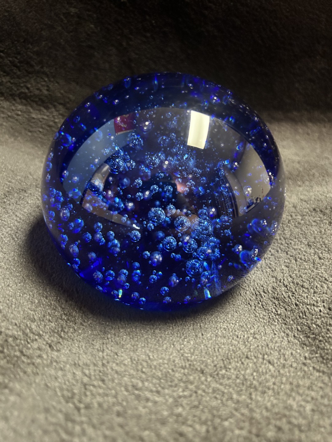 Cobalt Blue Bullicante Sphere Air Bubbles Paperweight Art Glass
