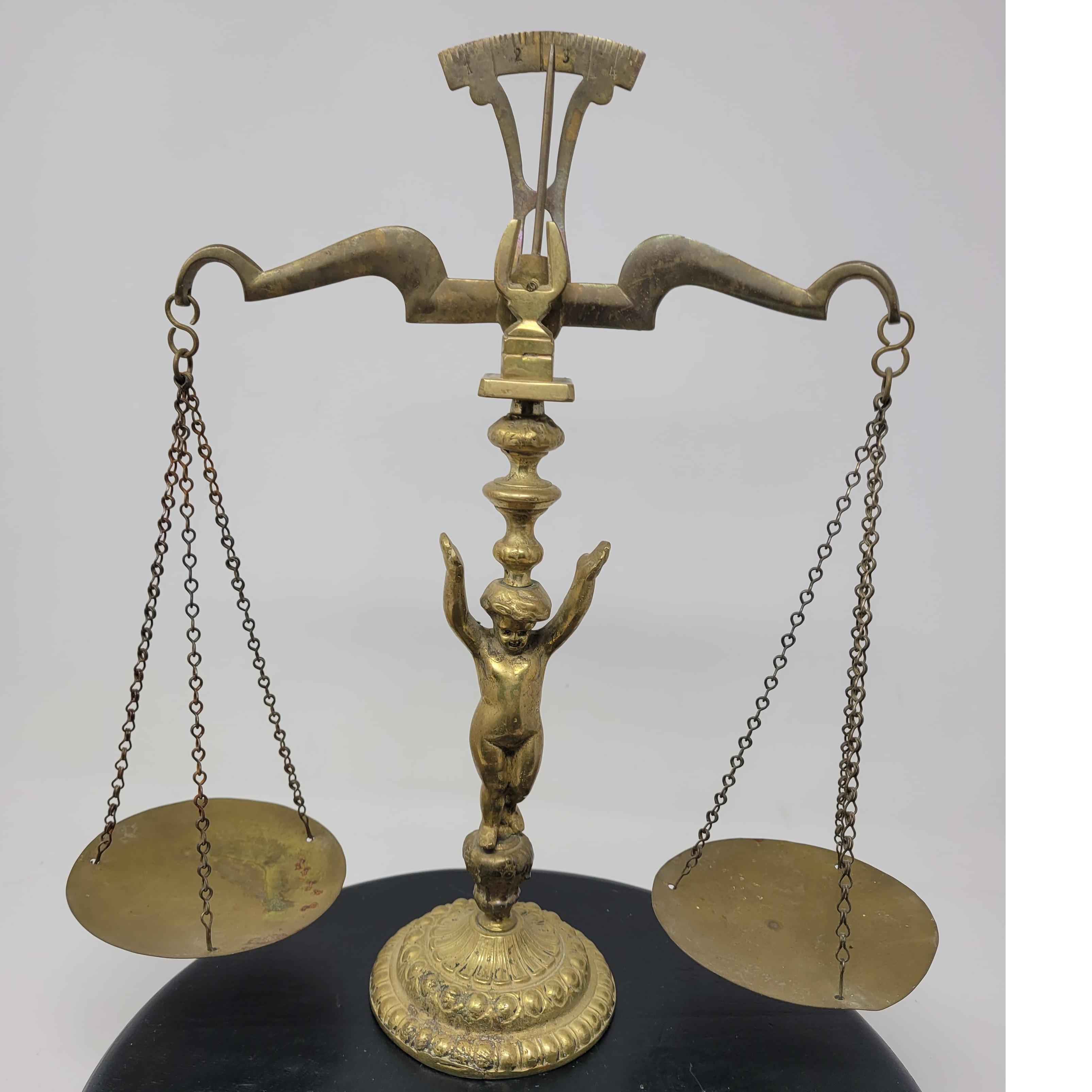 Vintage Brass Balance Scale with Cherub Design