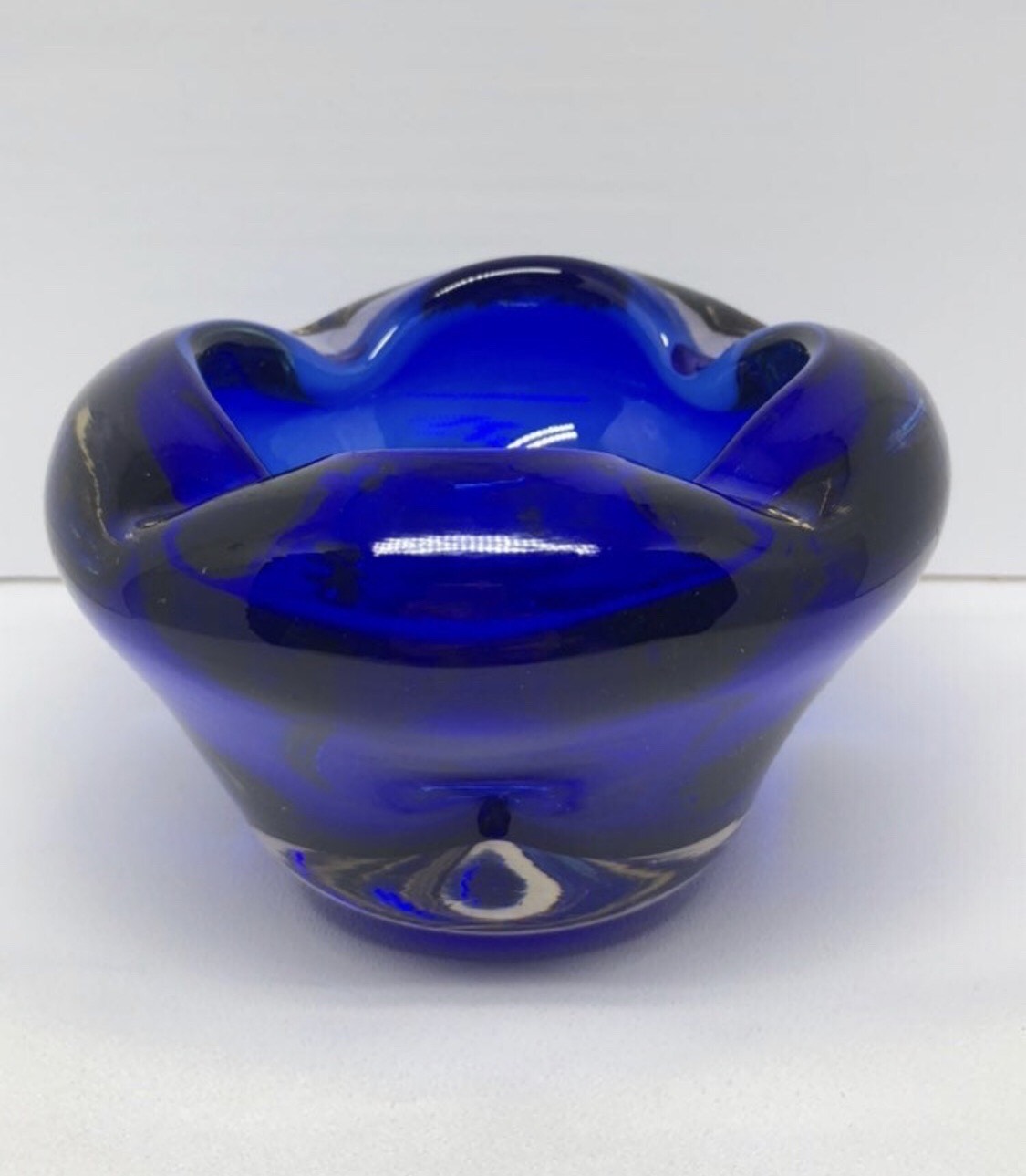 Hand-Blown Art Glass Dimple Cobalt Blue Trinket Dish / Ashtray