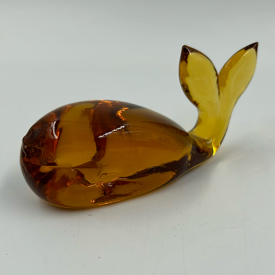 Amber Glass Whale Paperweight