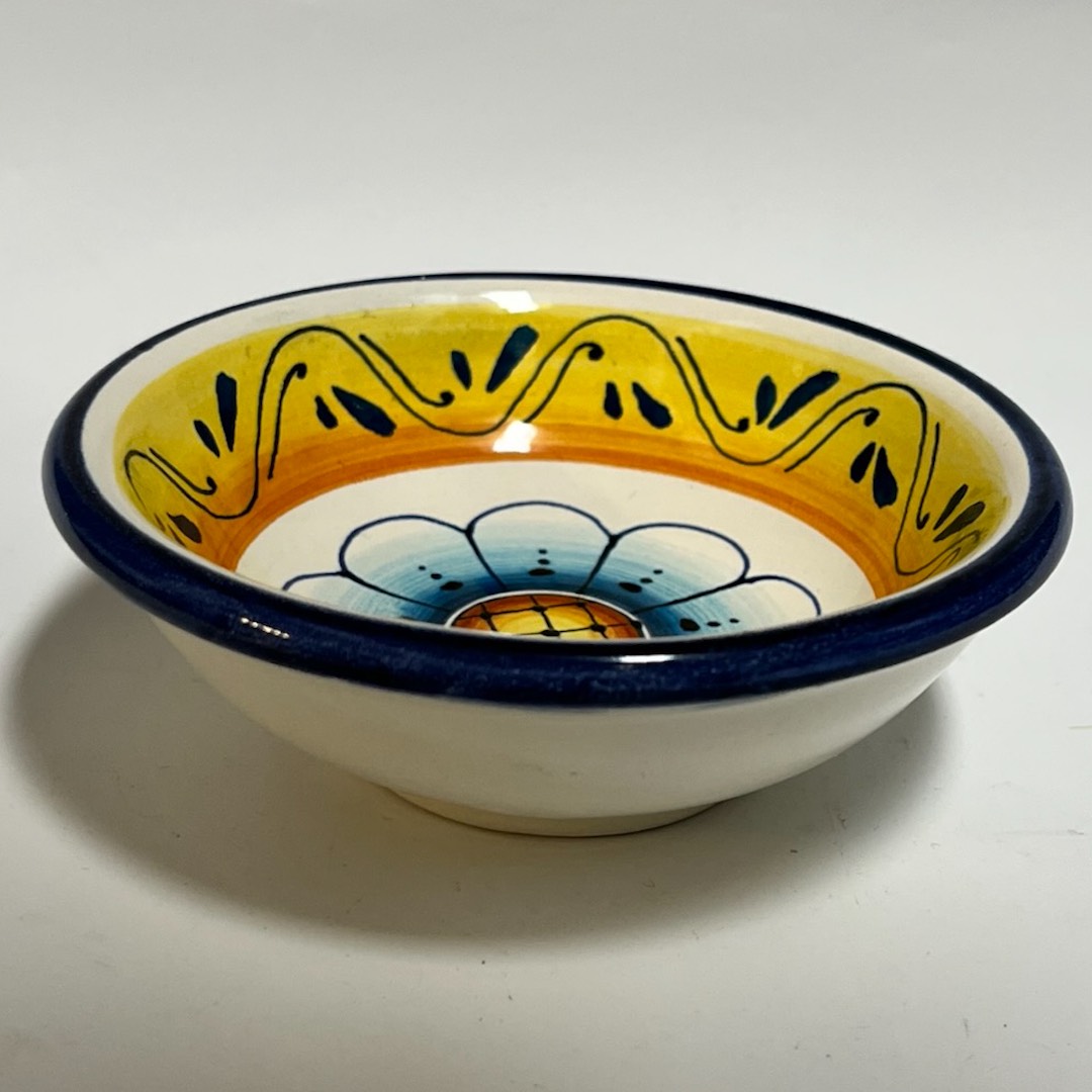 Italian Hand-Painted Ceramic Bowl – Blue & Yellow Floral – Signed- “Dip ...