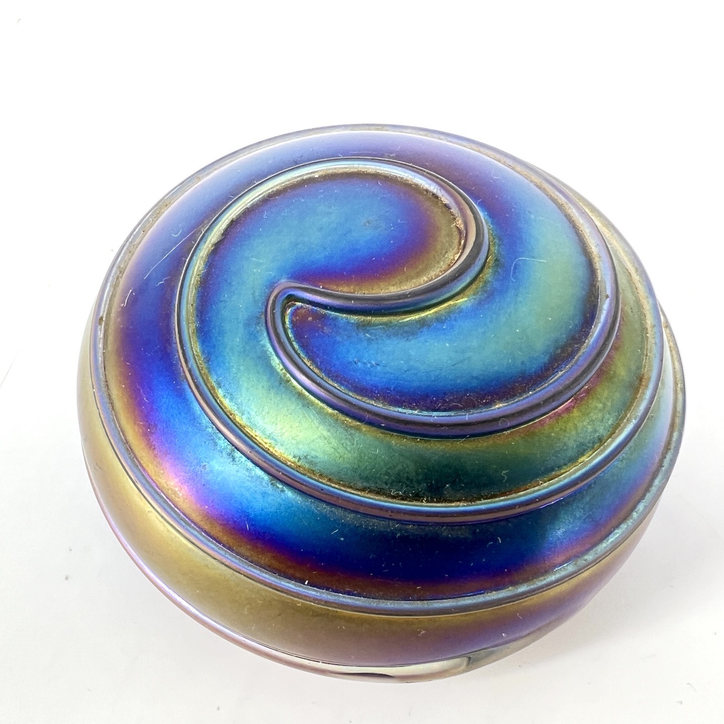 Susan Anton Intaglio Blue Iridescent Swirl Paperweight