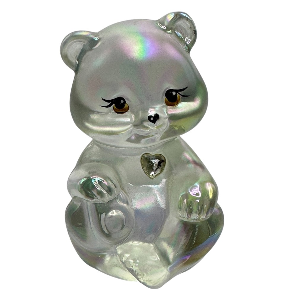 Fenton Birthstone Bear Figurine Carnival Glass Clear April Heart ...