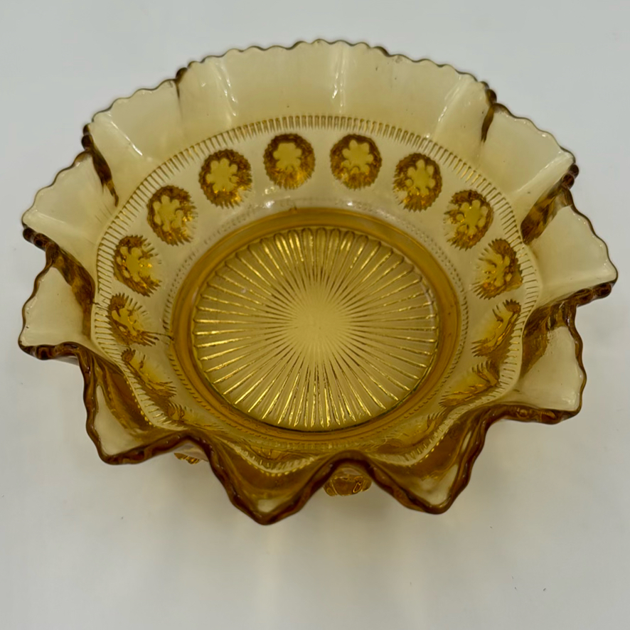Art Deco Amber Berry Bowl Dish 1909 1928 With Ruffled