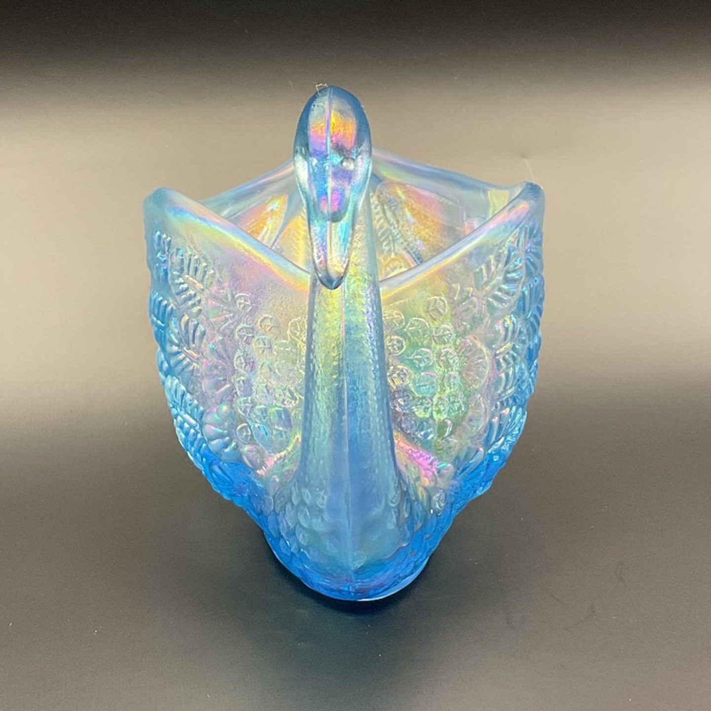 Fenton Blue Iridescent Rainbow Swan Bird Candy Nut Trinket Dish 1990’s ...