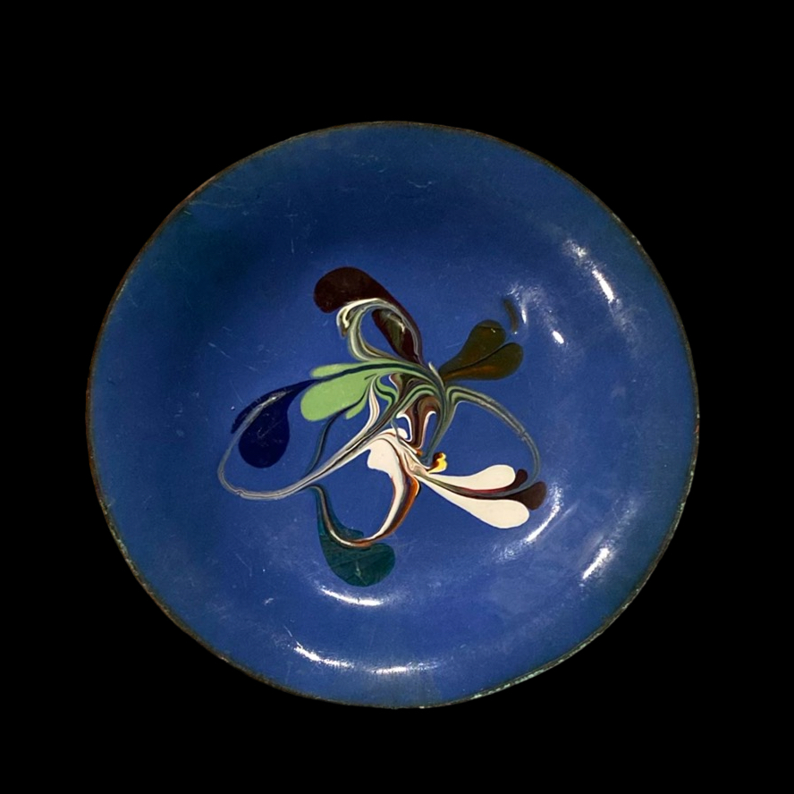 Enameled Metal Small Dish Swirl Design, 5 inches
