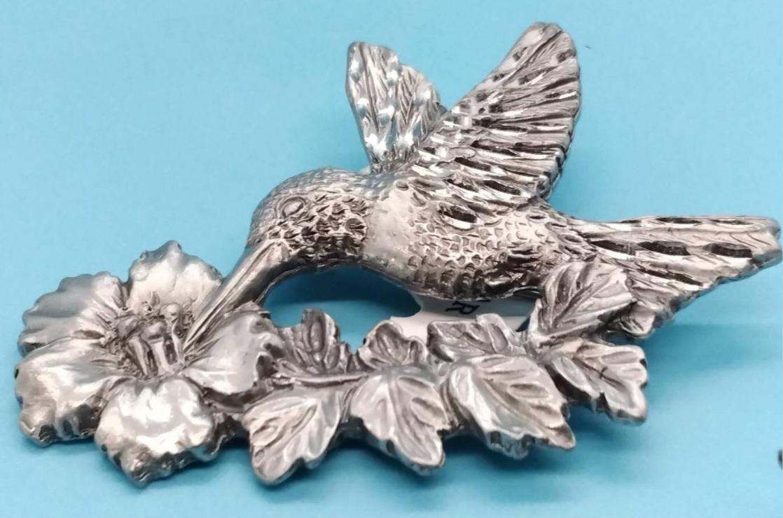 Pewter Hummingbird Brooch, By Spoontiques
