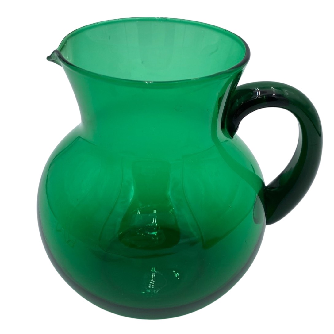 Vintage Hand-Blown Art Glass Pitcher, Round w/Applied Handle, Kelley ...