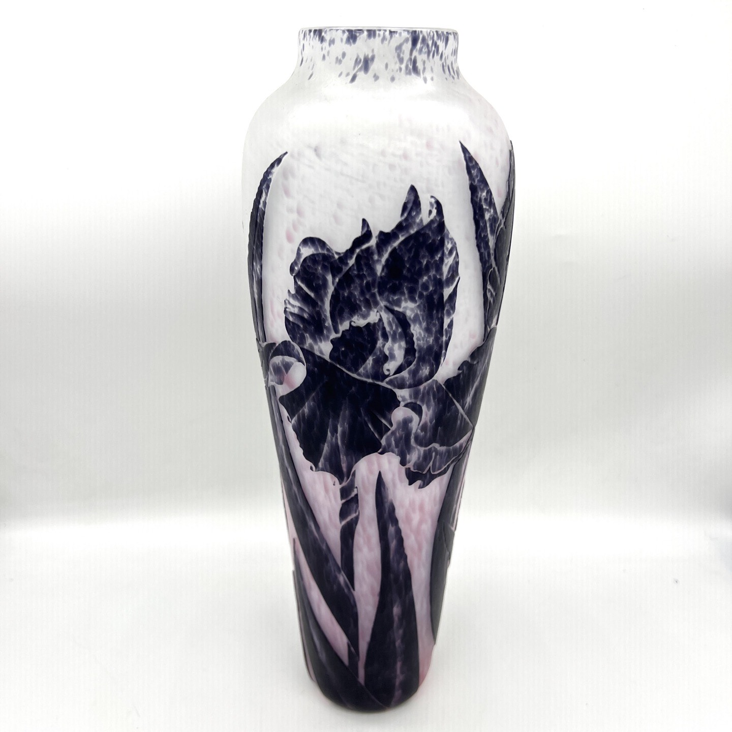Vandermark Purple Iris Satin Cameo Art Glass Vase
