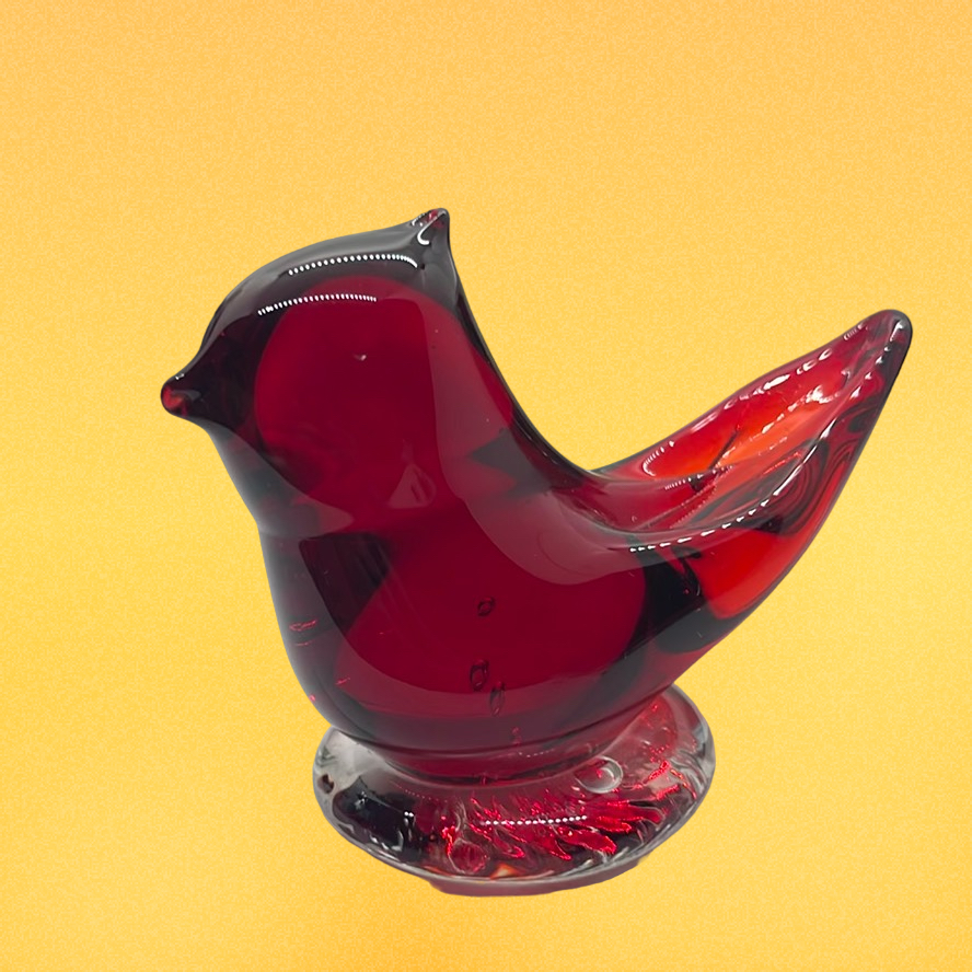 19. Vintage 1998 Leo Ward Signed Royal Cardinal Glass Red Bird Figurine