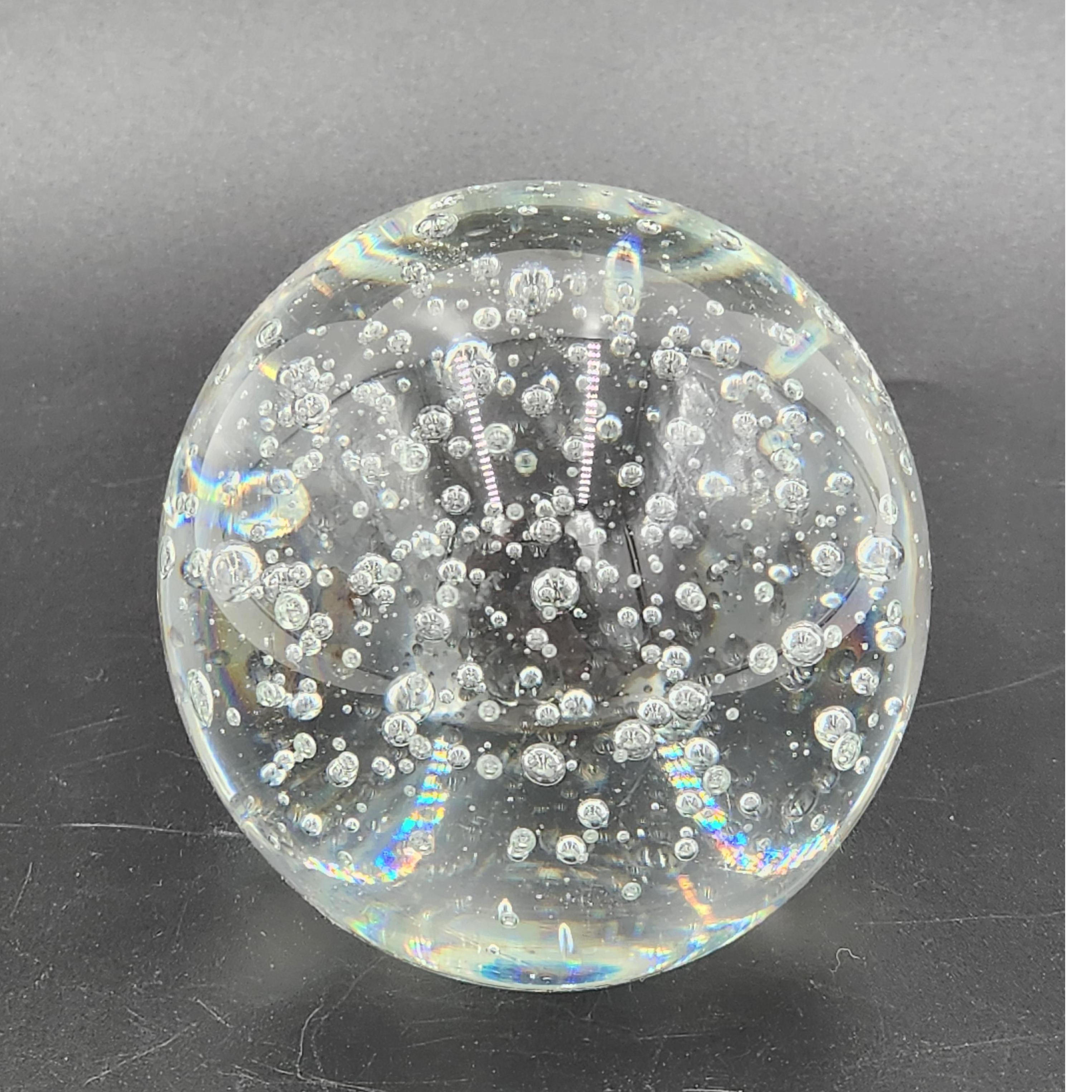 Round Clear Glass Sphere With Crazy Bubbles Paperweight With Flat Bottom
