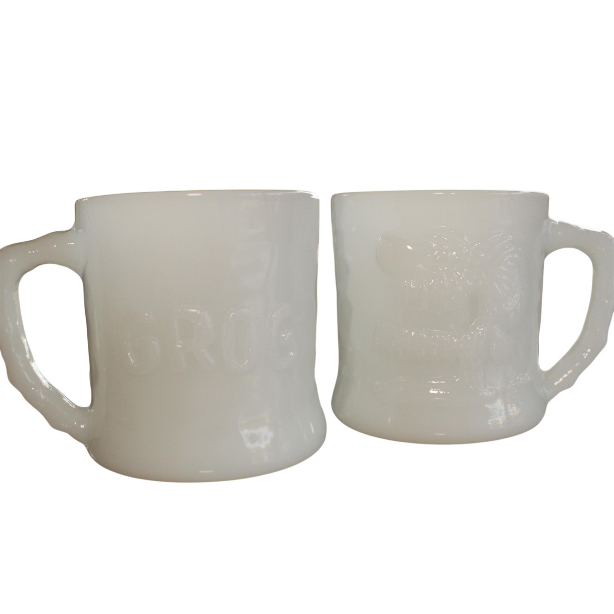 Vintage Set of 2 Grog Comic Strip Sunday Funnies Milk Glass Mugs, 10oz each