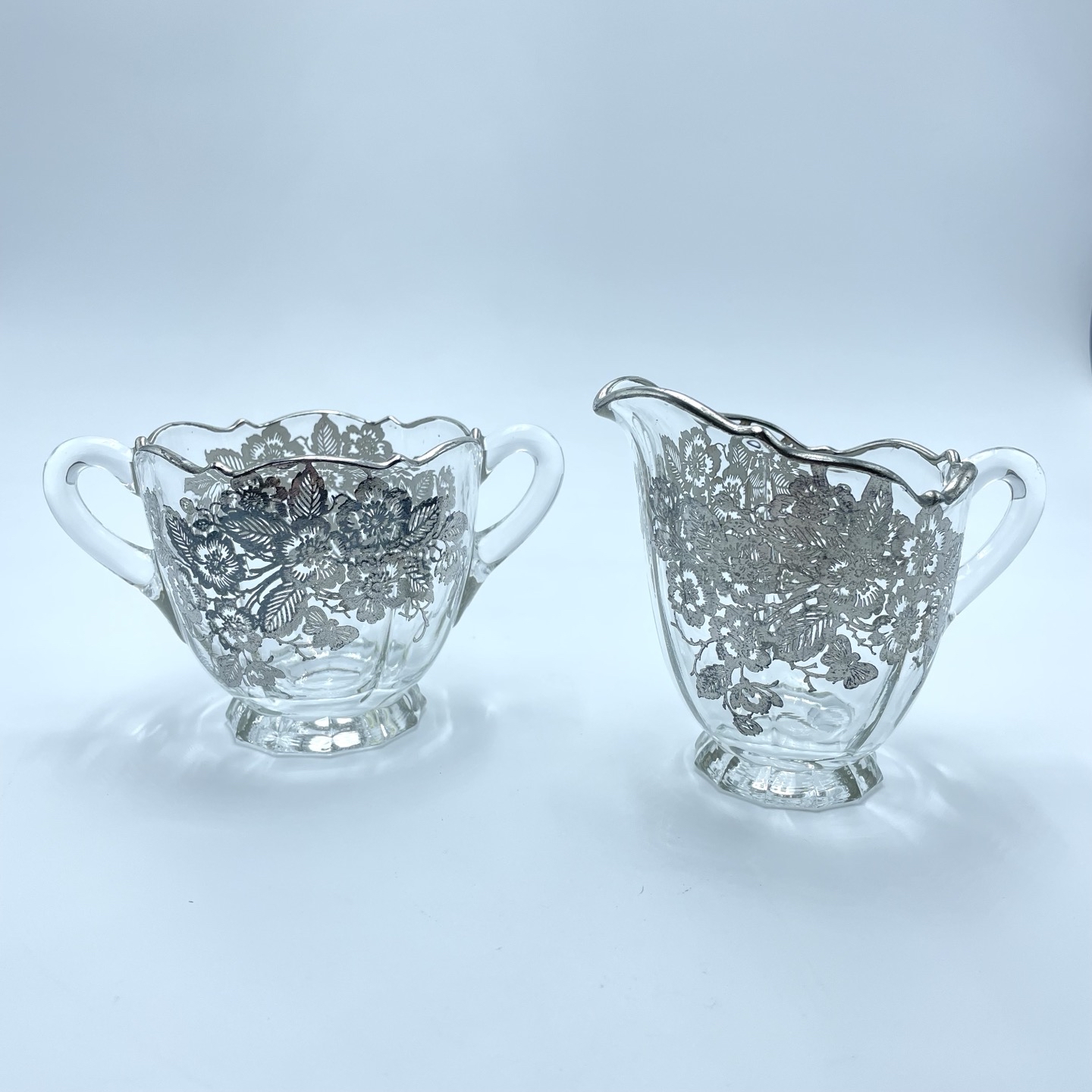 Silver City Flanders Blossom Time Cream Open Sugar Silver Overlay Serving