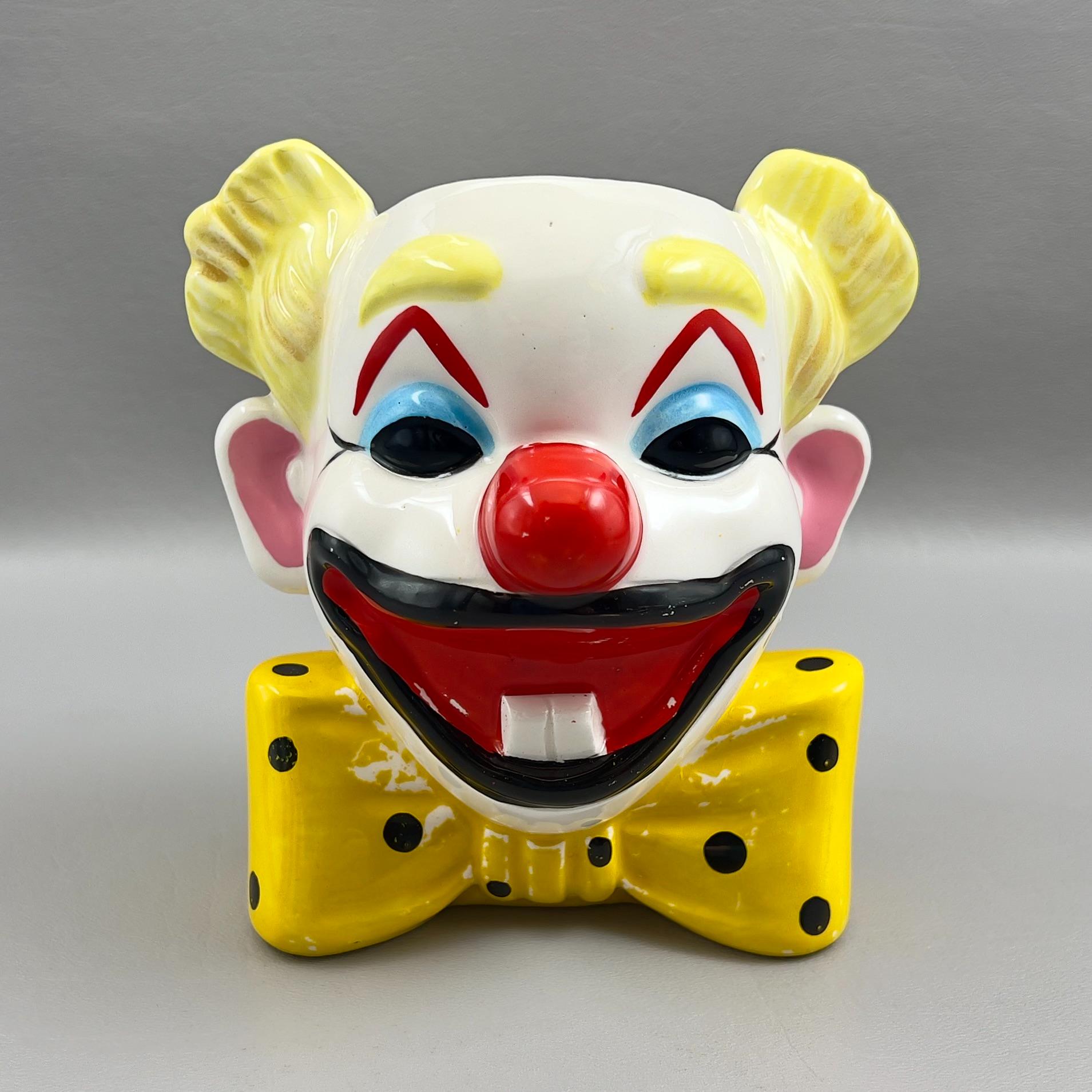Vintage Velco Clown Head Planter Vase Yellow Bow Tie Ceramic Japan ...