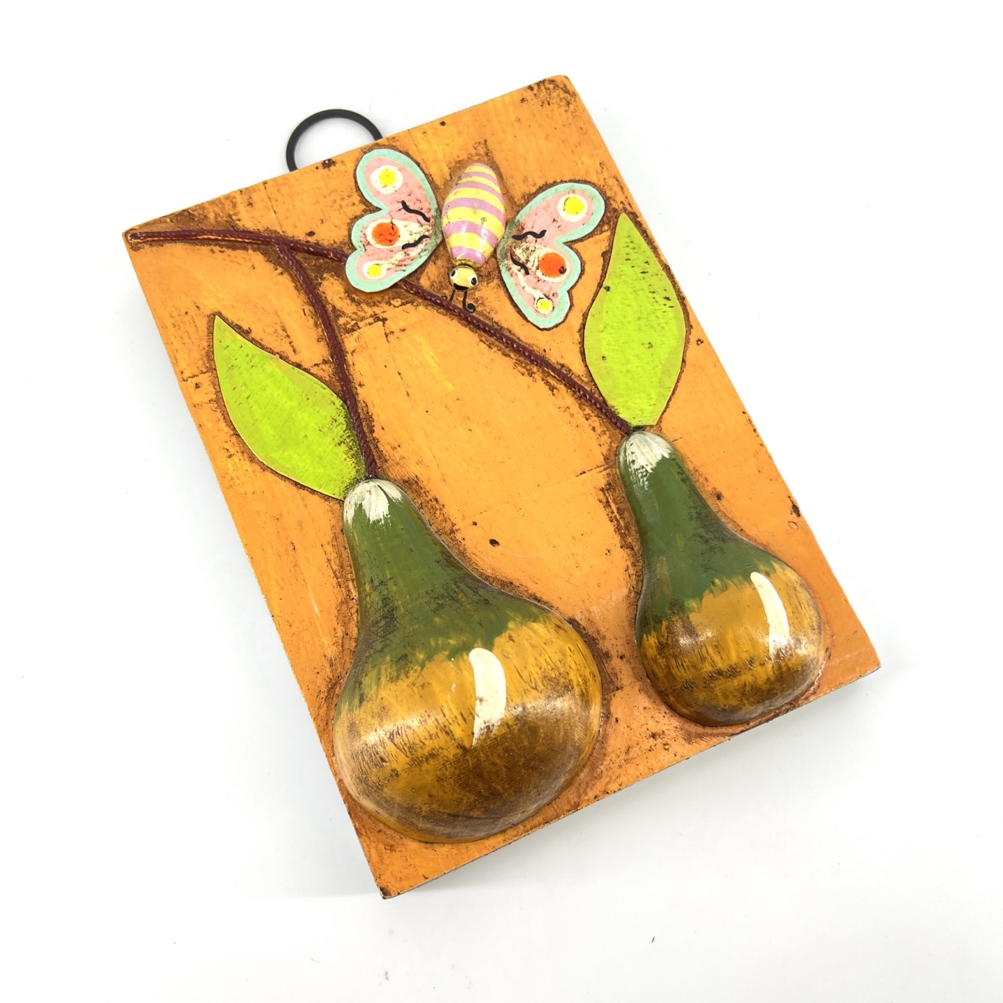 Pear And Butterfly Wooden Wall Plaque