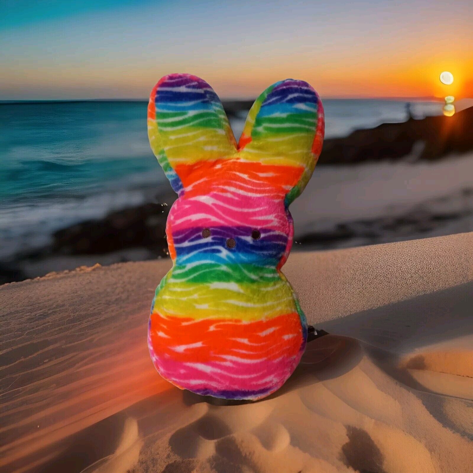 RARE Peeps Rainbow Plush 18" Multi Color Tie Dye 2018 Easter Plush ...
