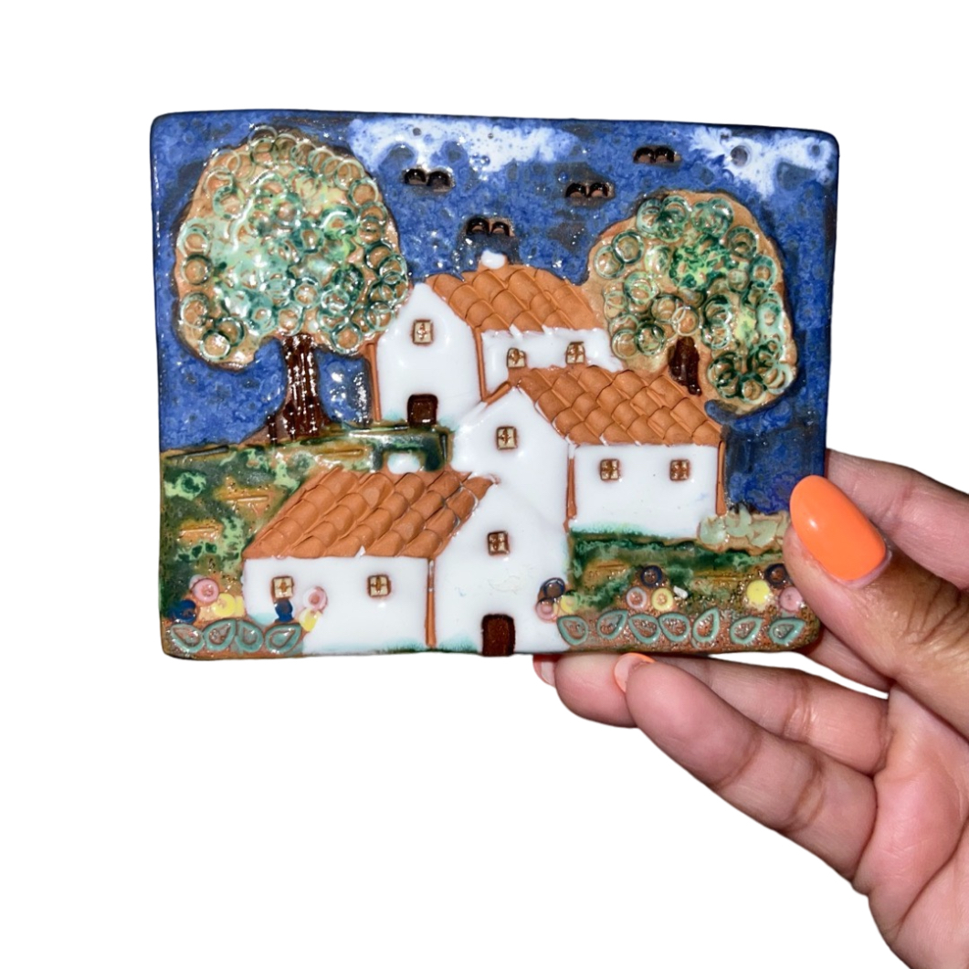 Redware Houses Art Tile