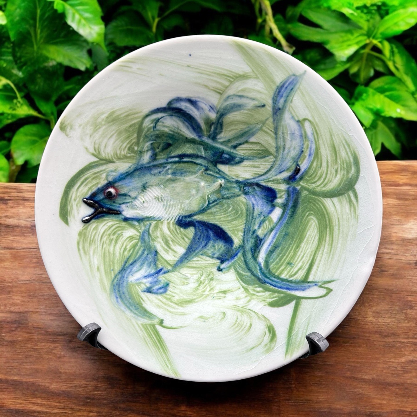 Signed Studio Art Pottery Stoneware Ceramic Bowl Dish Fancy Goldfish ...