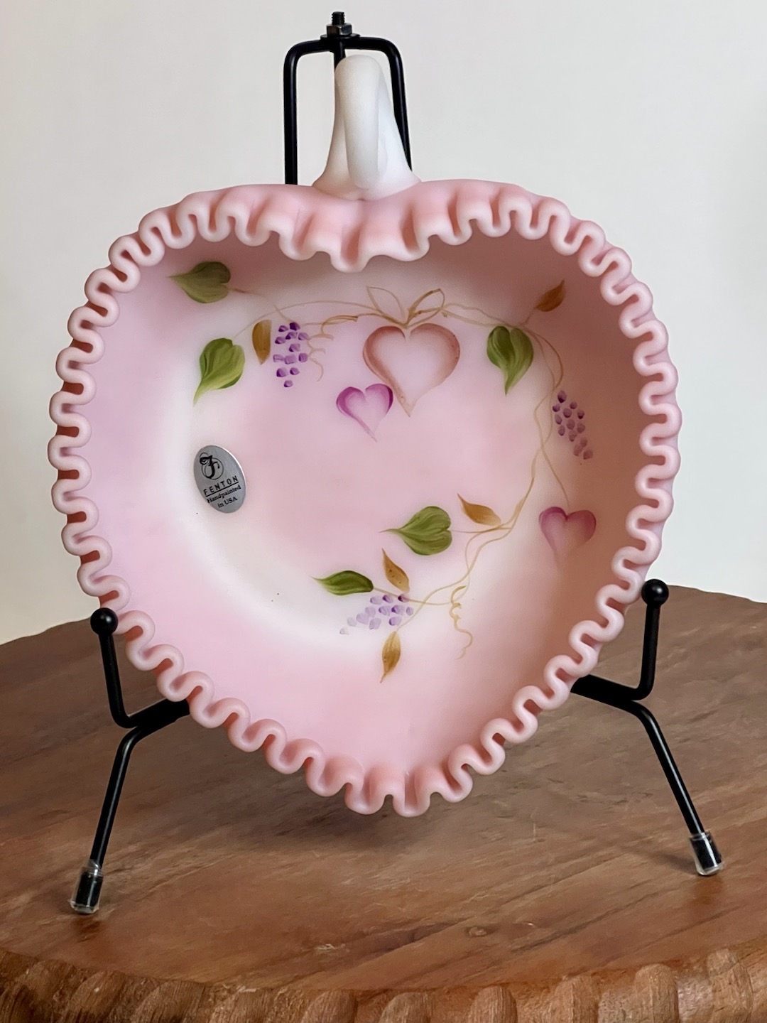 Fenton Pink Satin Hand Painted Bon Bon Dish