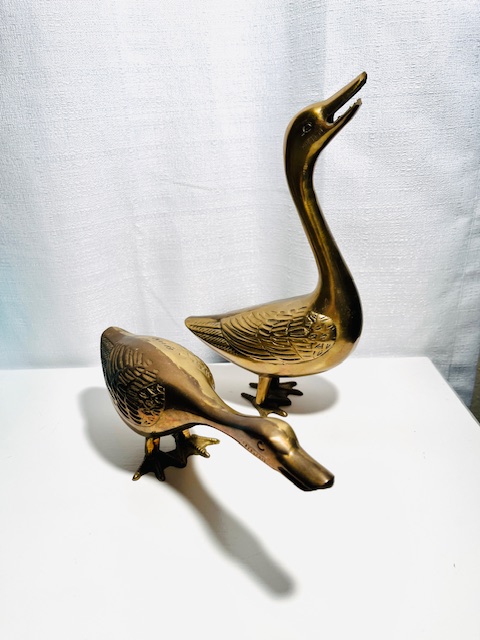 Vintage Solid Brass Ducks Geese Set of 2 Brass Figurines