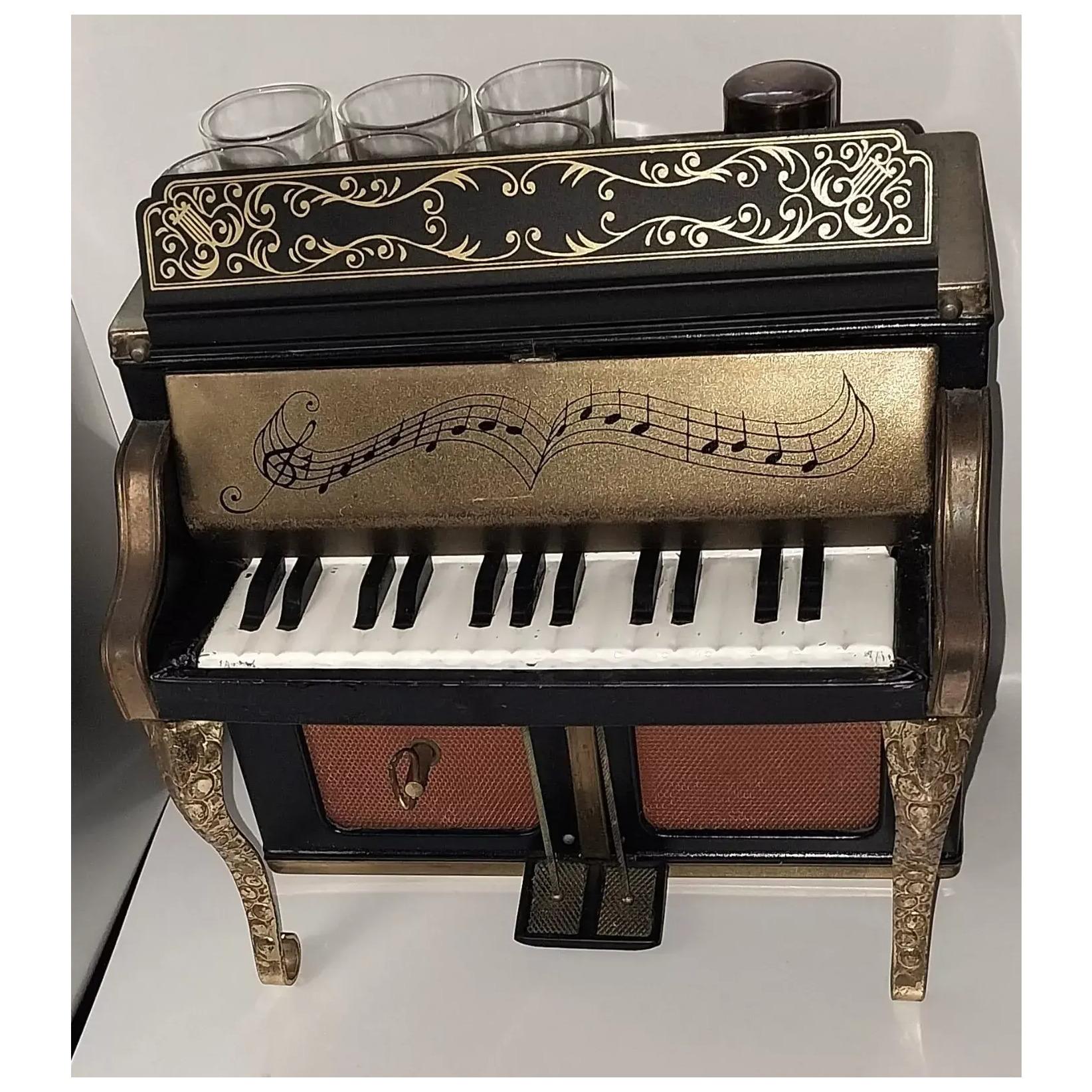 Vintage Music Box Metal PIANO Decanter Bar Set, Plays Tea For Two, JAPAN