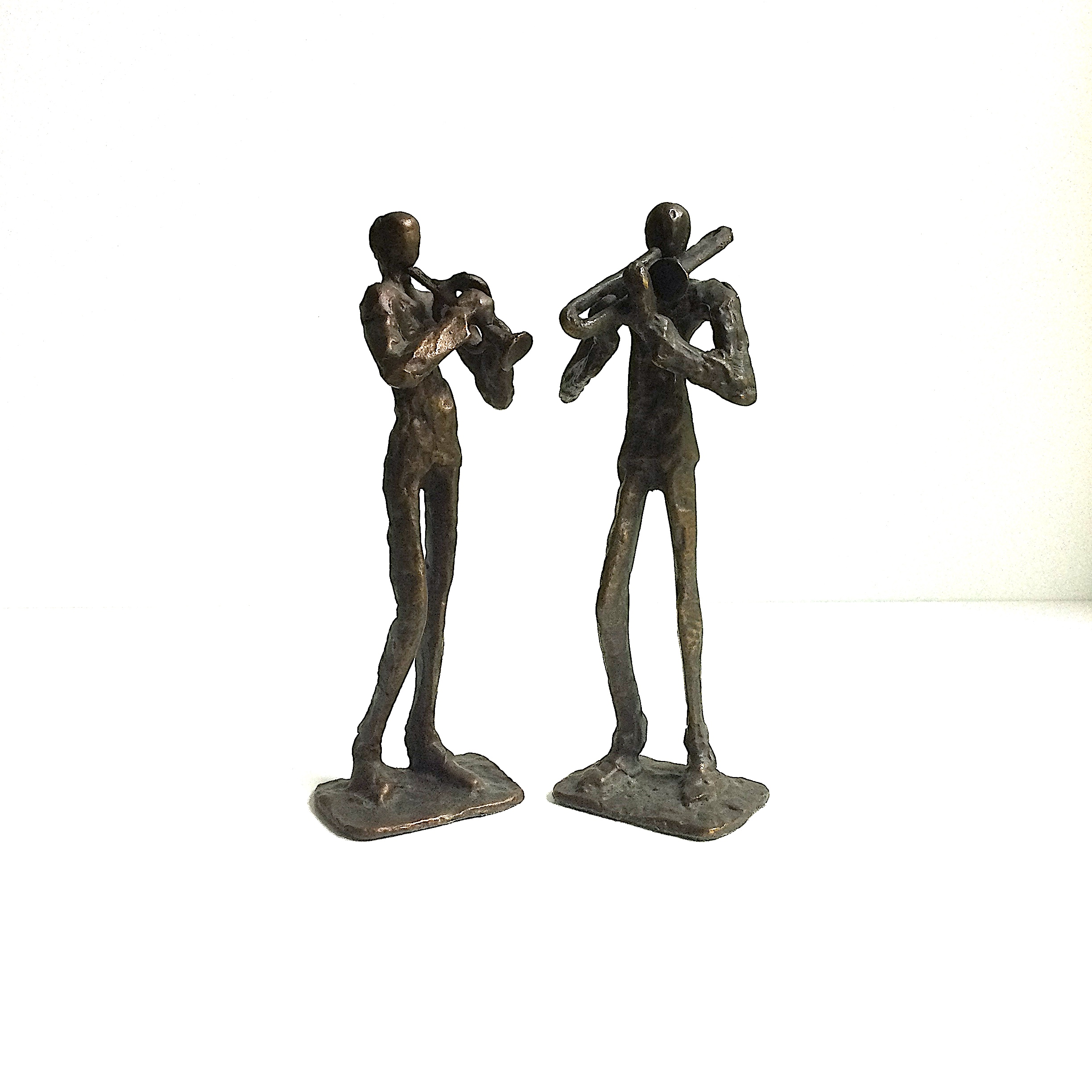 Pair of bronze Brutalist jazz statuettes / Bernard Kim bronze jazz ...
