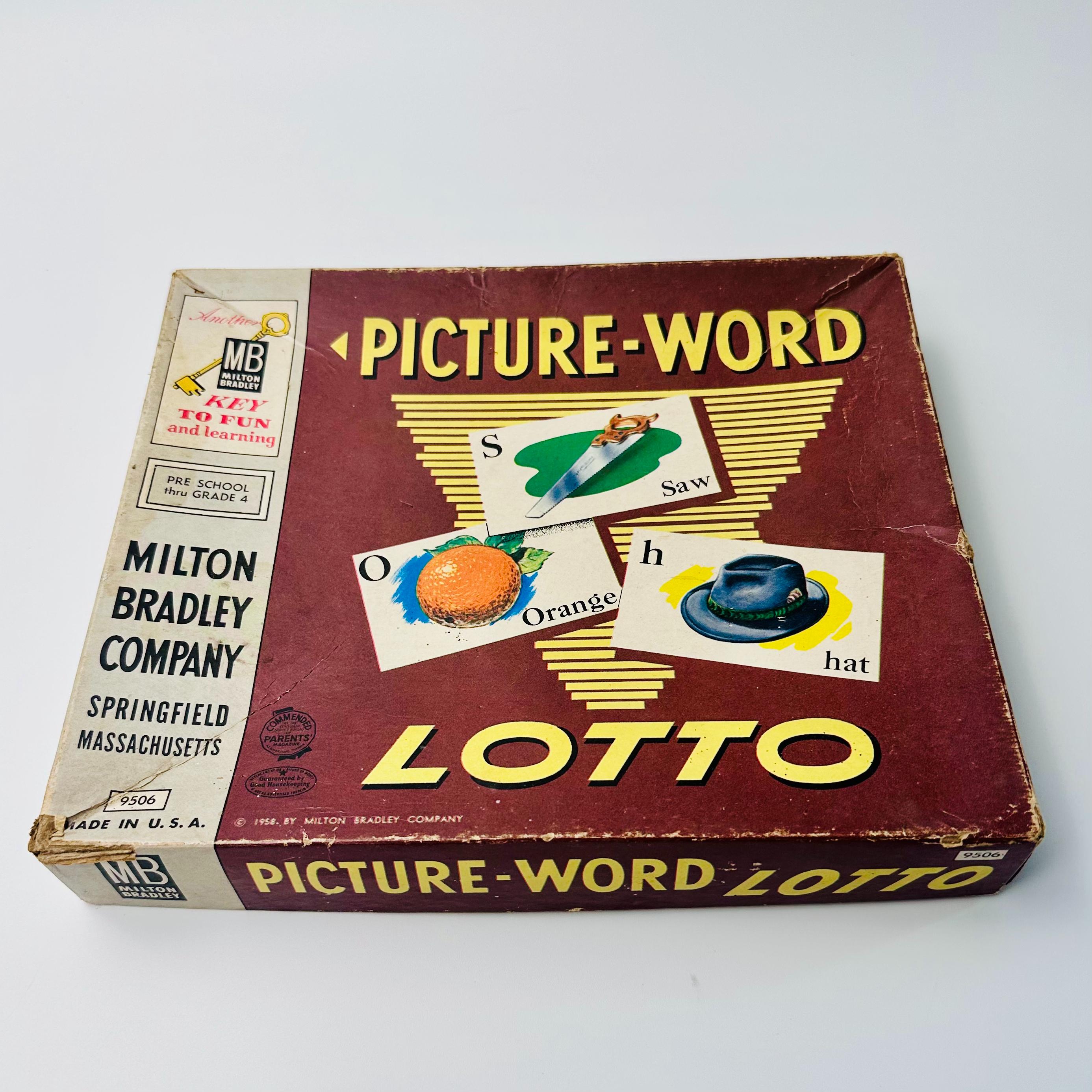 Vintage 1958 Milton Bradley Picture Word Lotto Game with Box