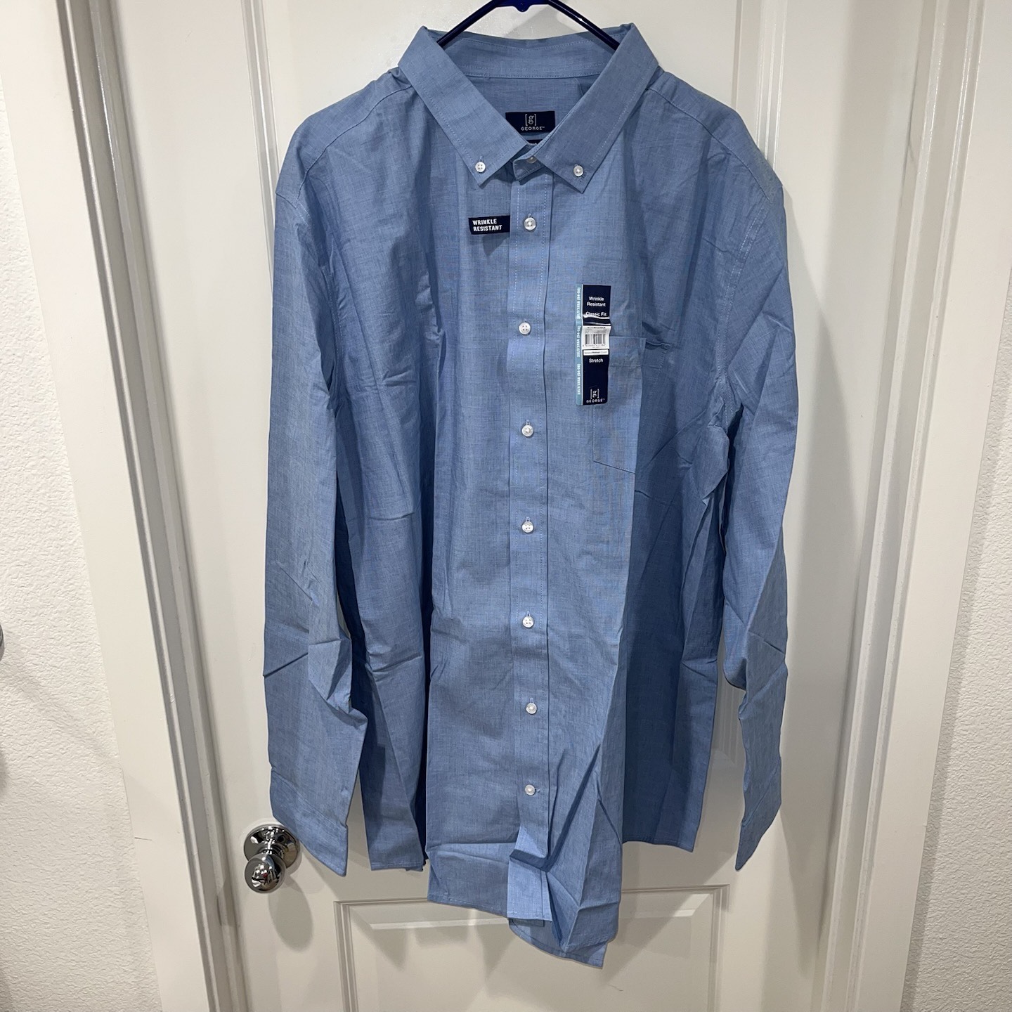New George Button Down Blue Shirt Men's XXXL Long Sleeve Poplin Cotton ...