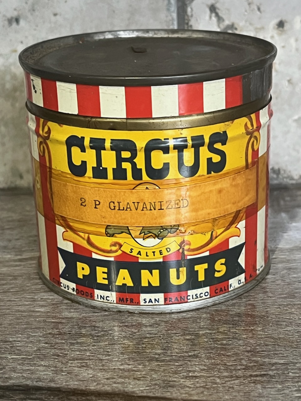 Vintage Circus Peanut Wind CanTin 8 ounce 1946