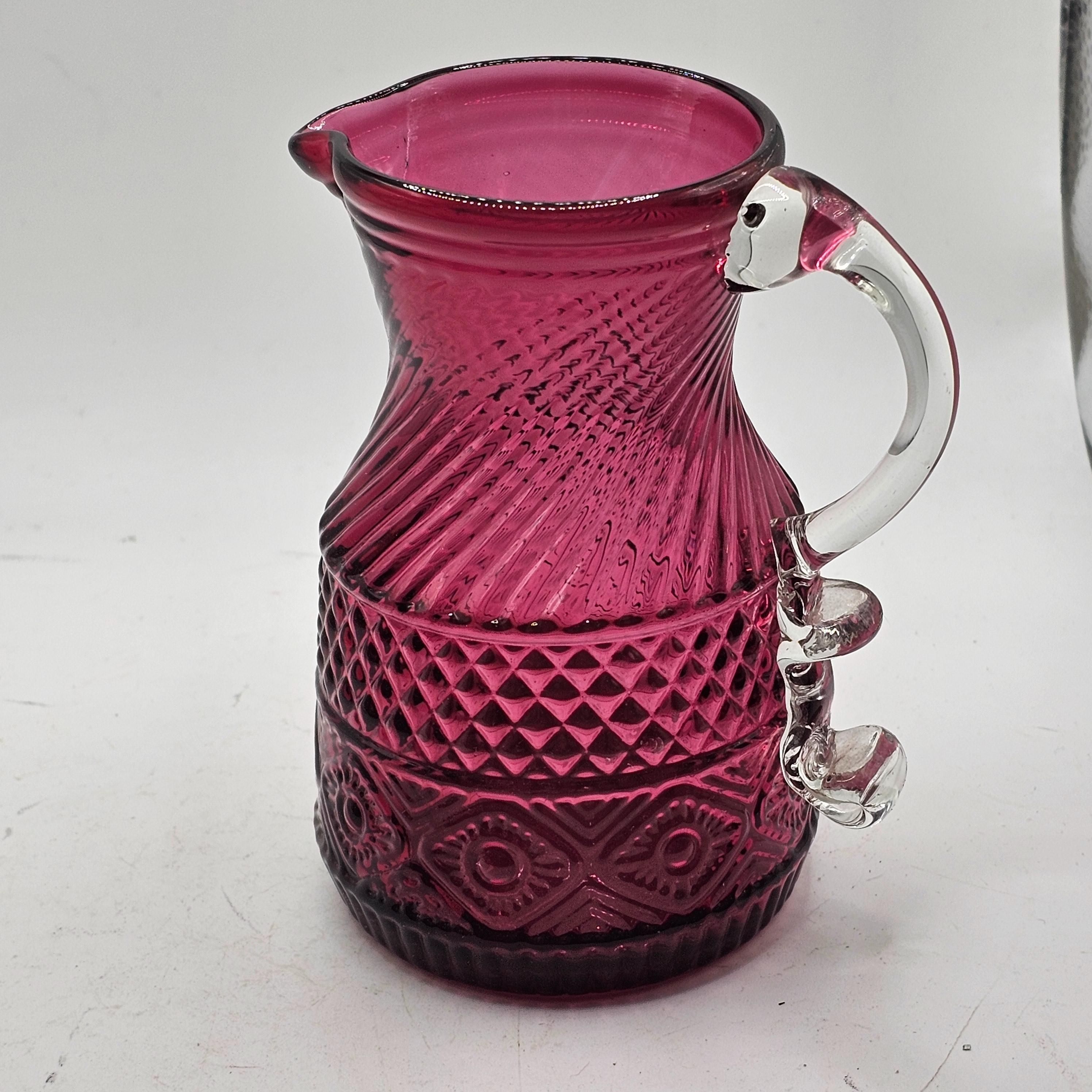 Pilgrim Glass Cranberry Pitcher Creamer With Clear Applied Handle
