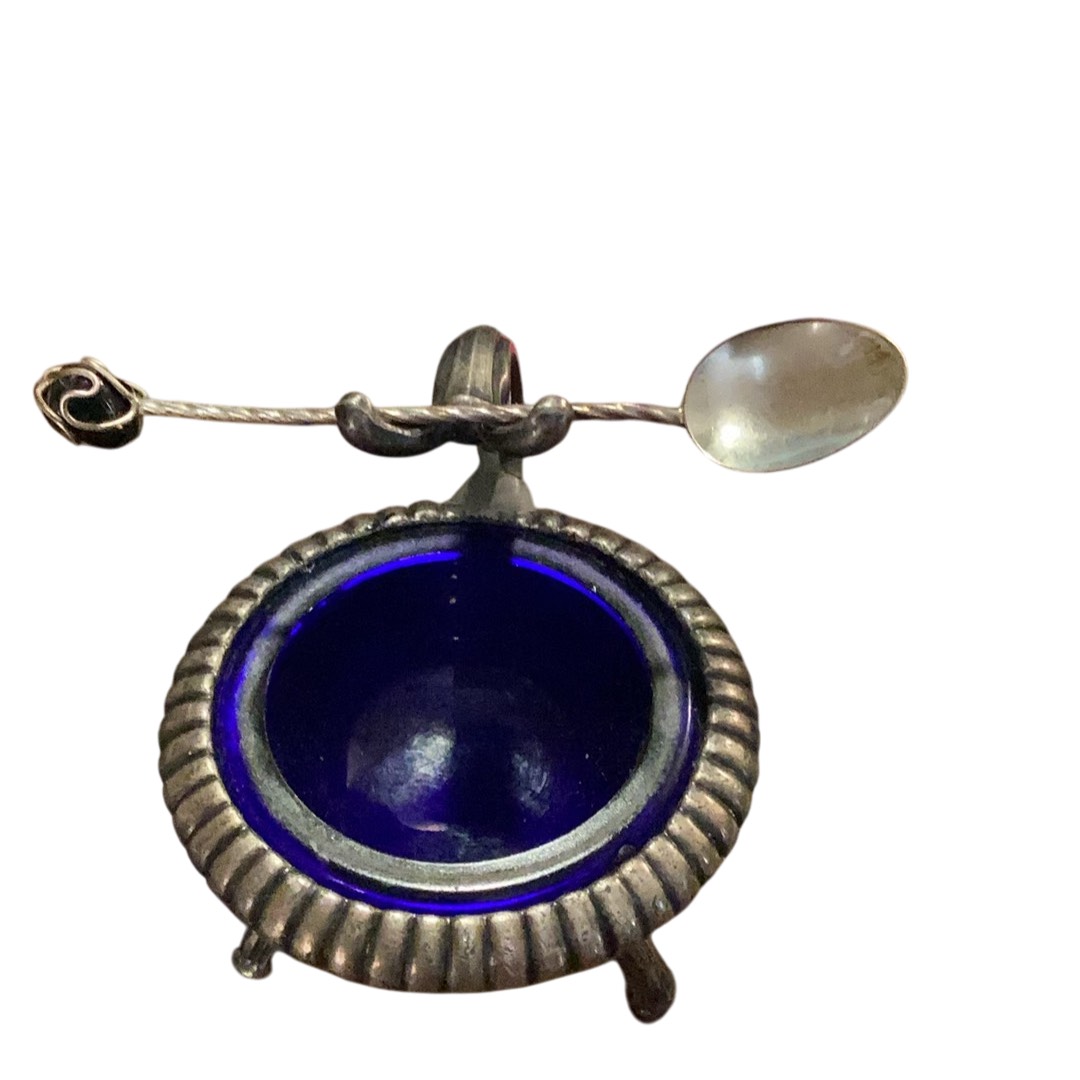 Cobalt blue salt cellar marked