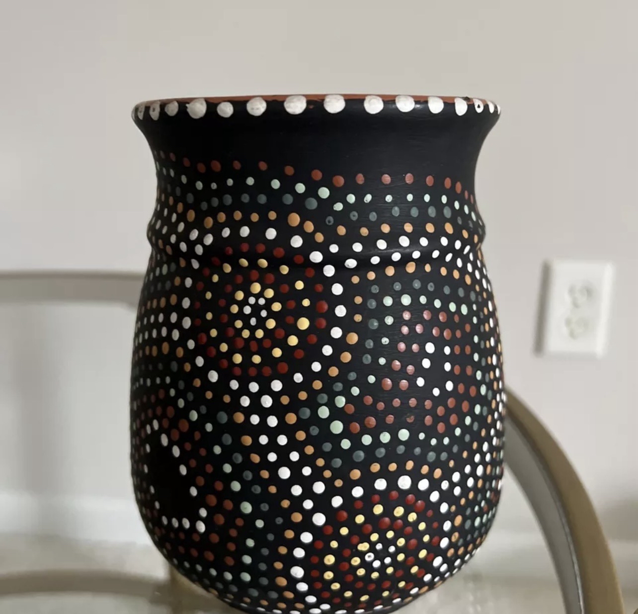 Aboriginal Motif Dot Art Pottery Vase Hand Painted Black Australia ...