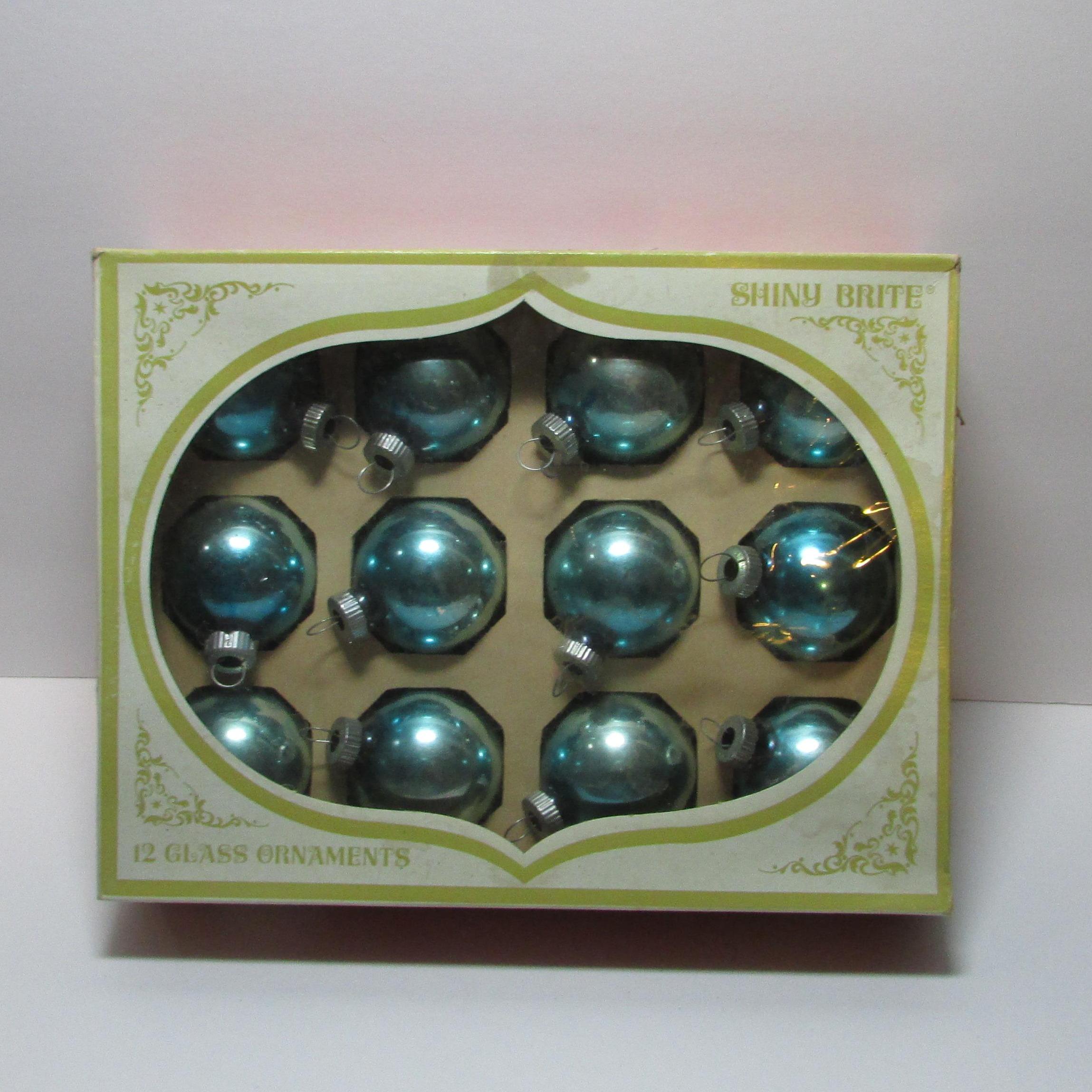 vintage Shiny Brite blue glass Christmas ornaments set of 12