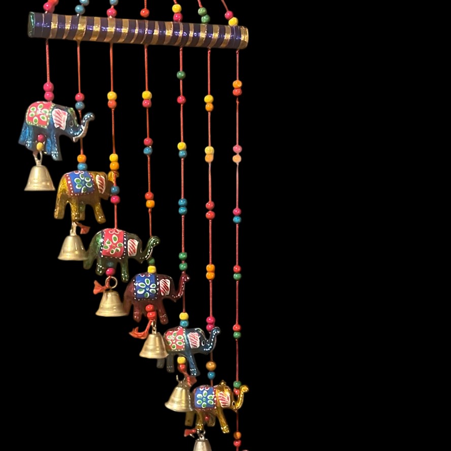 Colorful Elephant Wind Chimes, 30” Long With Hanger And 7.5” Wide