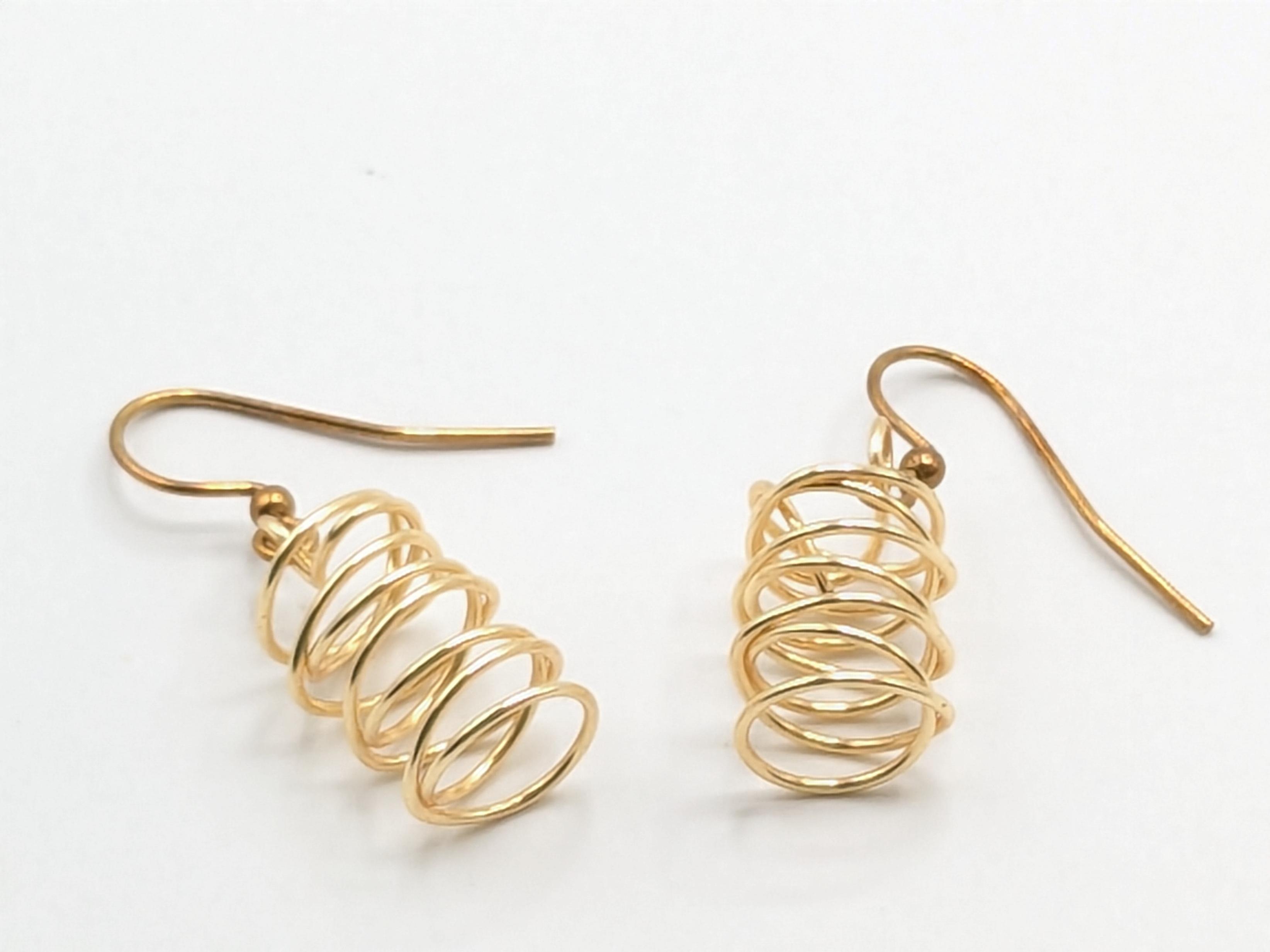 Gold Tone Spiral Spring Drop Pierced Earrings
