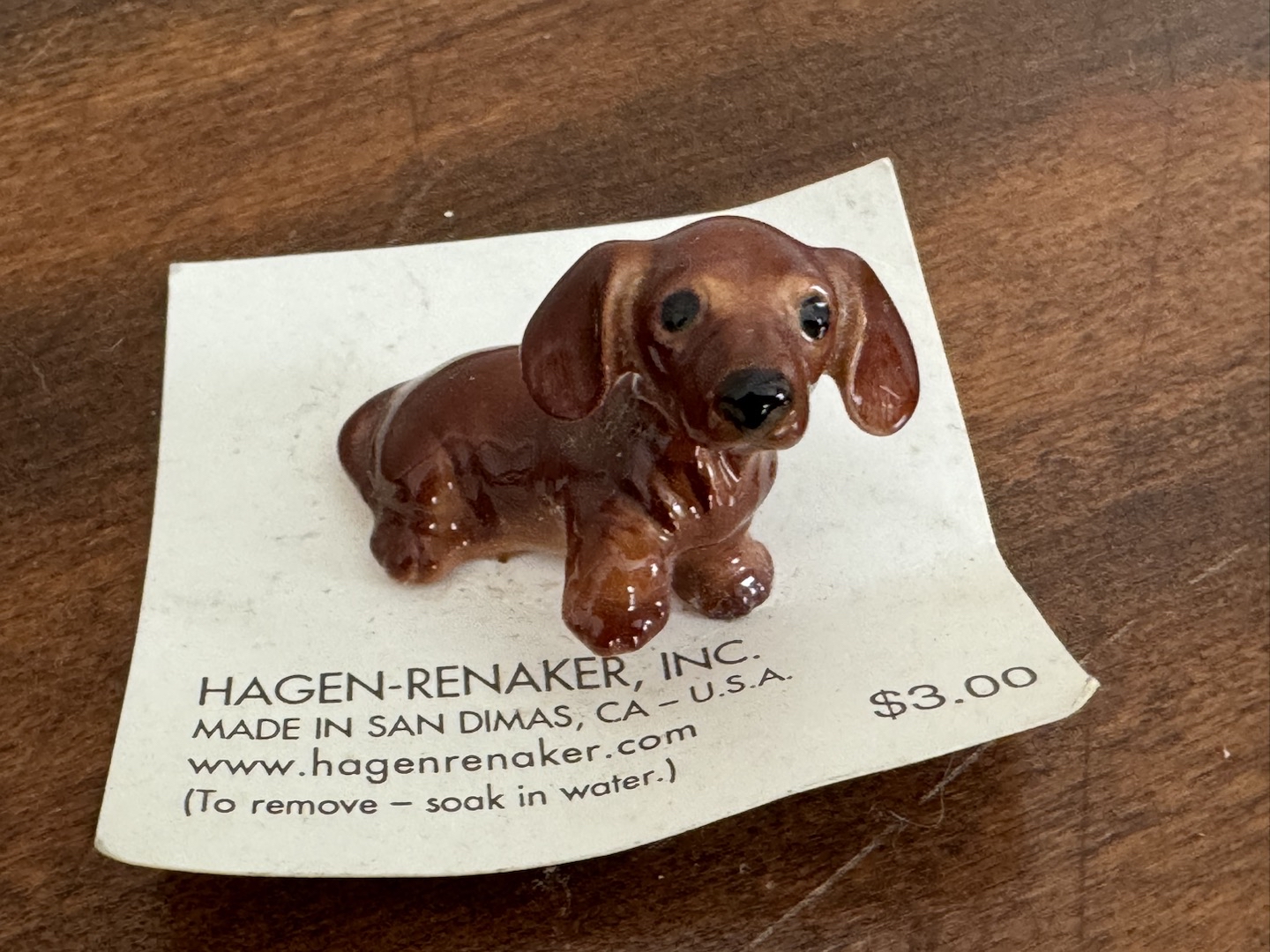 Vintage Hagen Renaker Dachshund Puppy Ceramic Figurine On Original Card