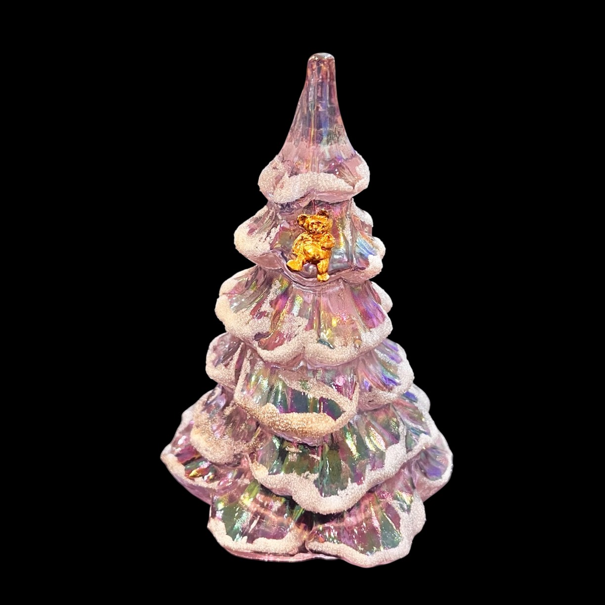 Rare Fenton Pink Iridescent Gold Teddy Bear Frit Tree