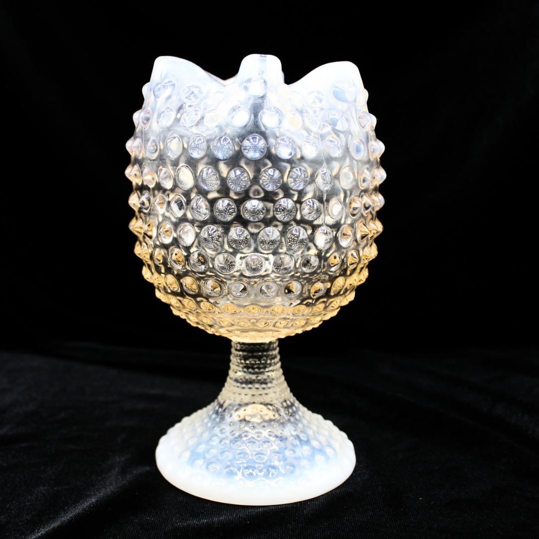 Vintage Duncan Miller Pink Opalescent Hobnail Ivy Ball Bowl Vase ...