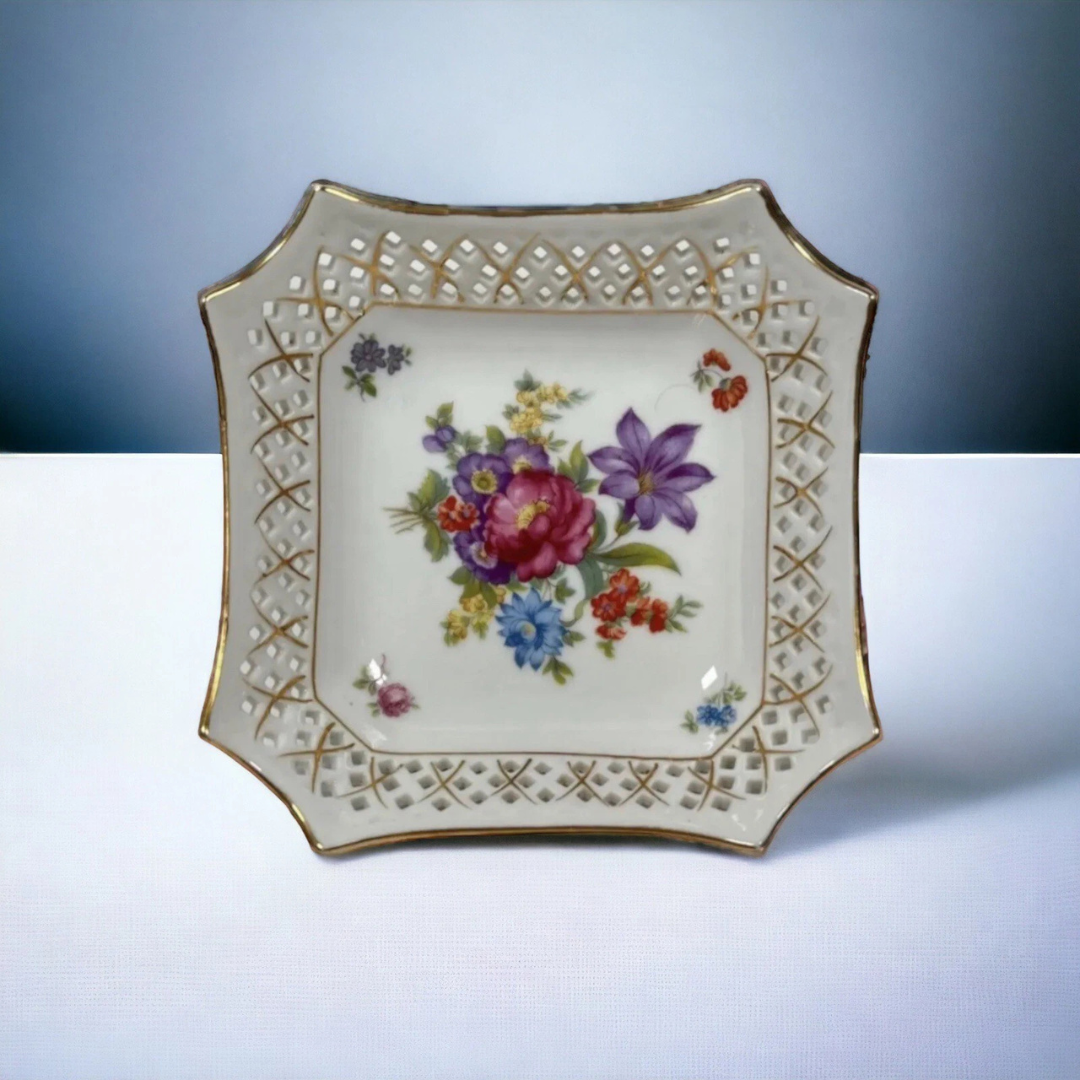 Tashiro Shoten Vintage Hand-Painted Reticulated Porcelain Dish – Floral ...