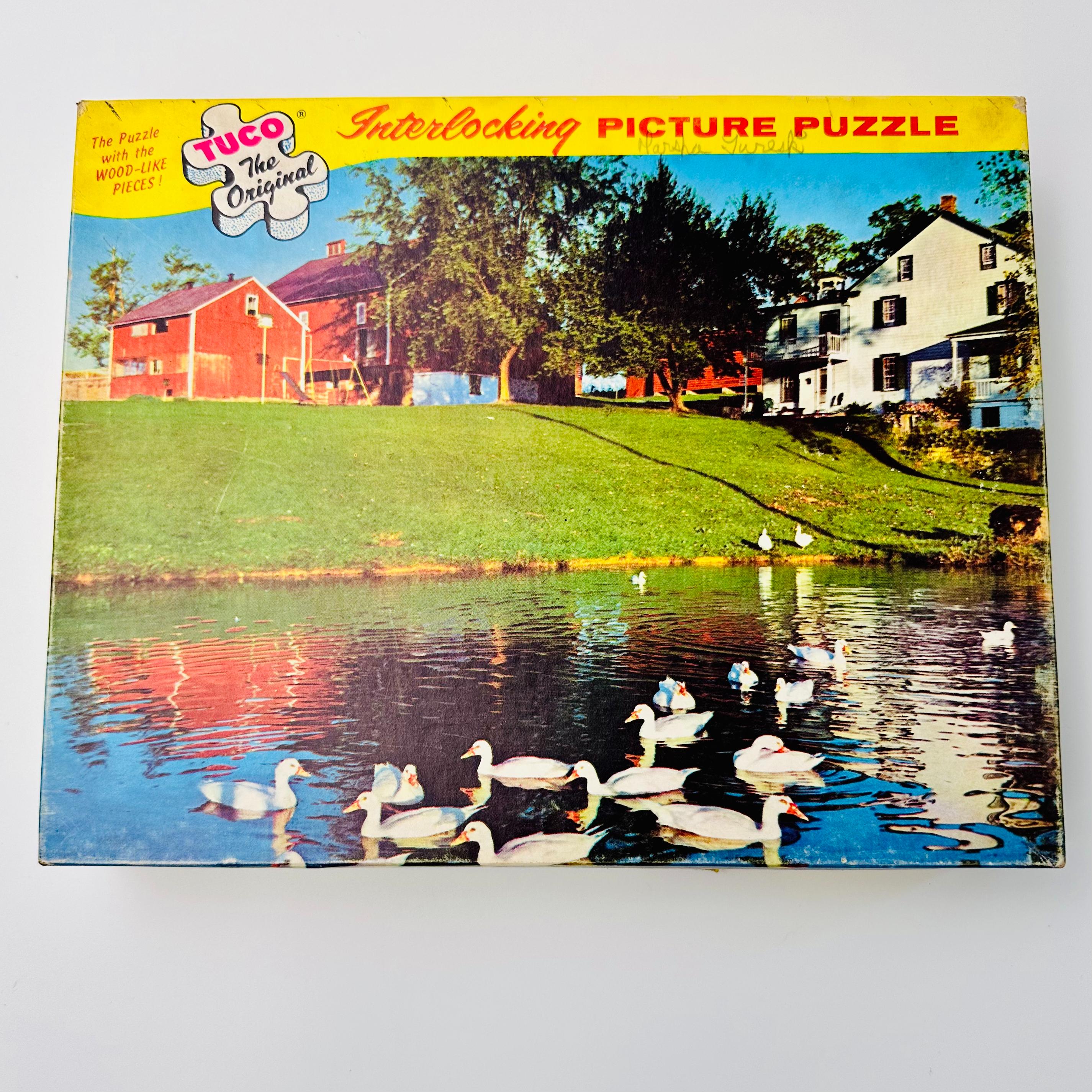 Vintage TUCO Interlocking Picture Puzzle Farm Ducks on Pond Landscape