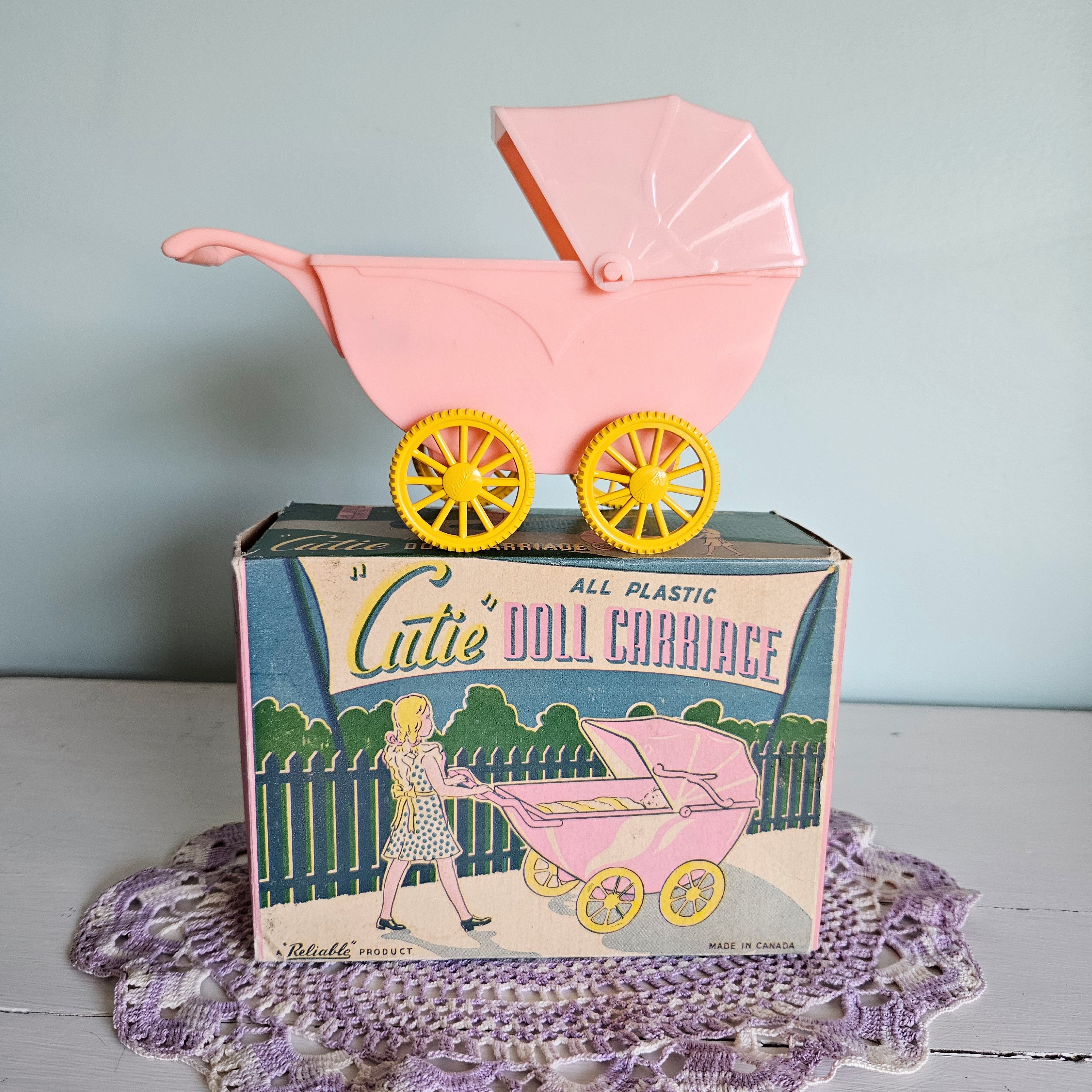 Vintage PINK Doll Carriage Reliable In Original Box